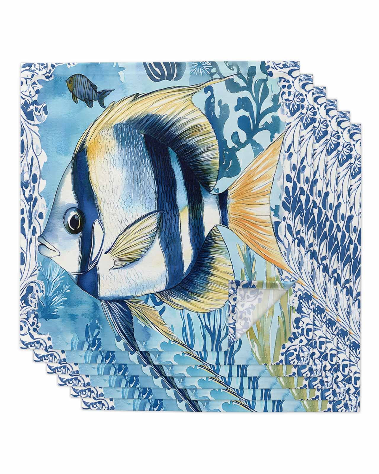 nqOlkjepod Summer Ocean Fish Cloth Napkins Set of 6 Reusable Dinner ...