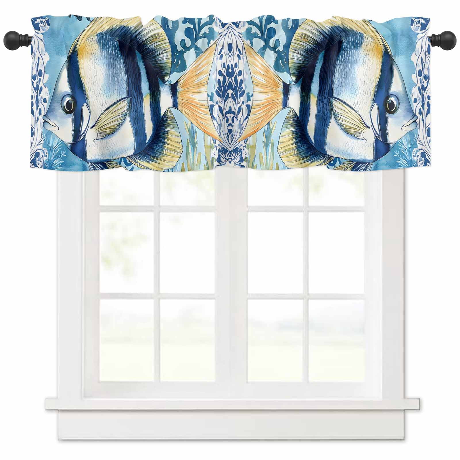 nqOlkjepod Summer Ocean Fish Farmhouse Short Window Curtain Valances ...