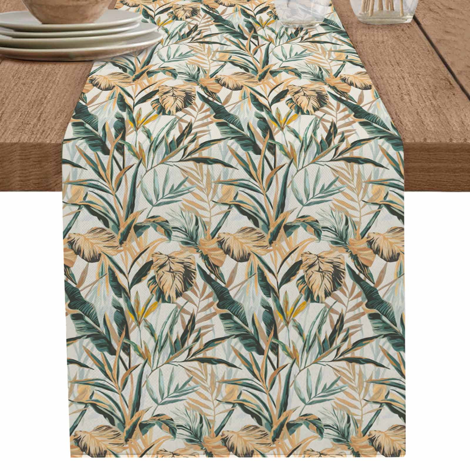 nqOlkjepod Summer Palm Leaf Table Runner 108 Inches Long Farmhouse ...