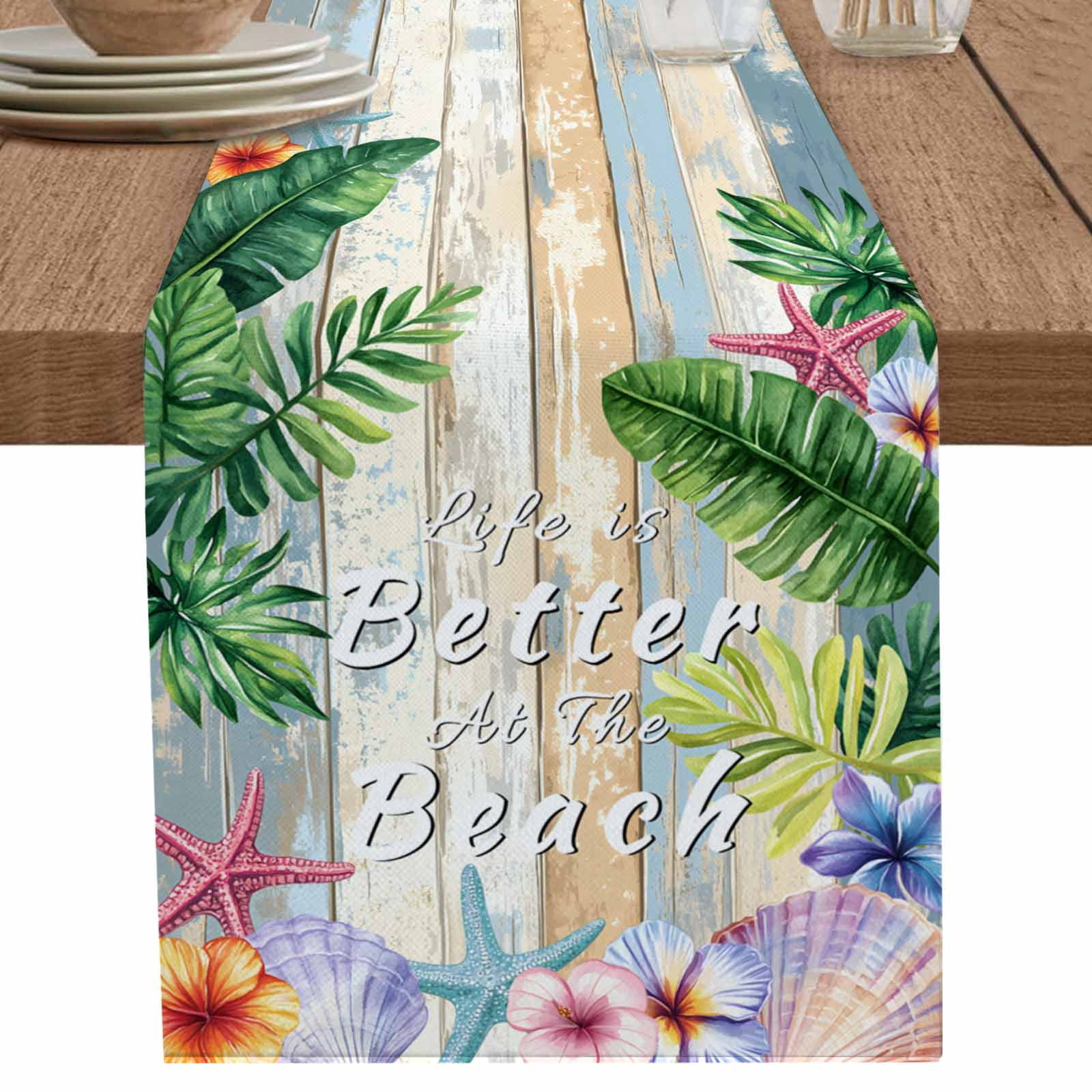 nqOlkjepod Summer Palm Leaves Table Runner 72 Inches Long Farmhouse ...