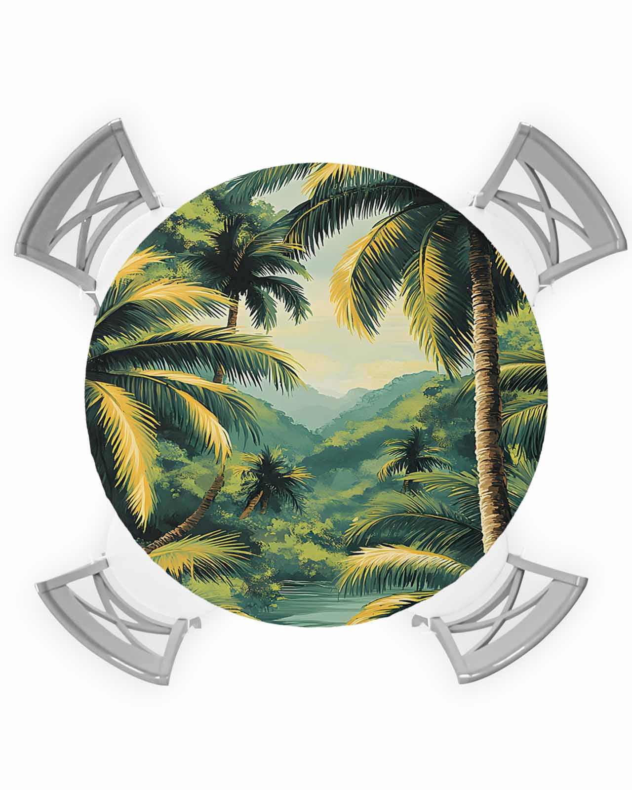 nqOlkjepod Summer Palm Tree Round Tablecloth, Fitted Table Cover with ...