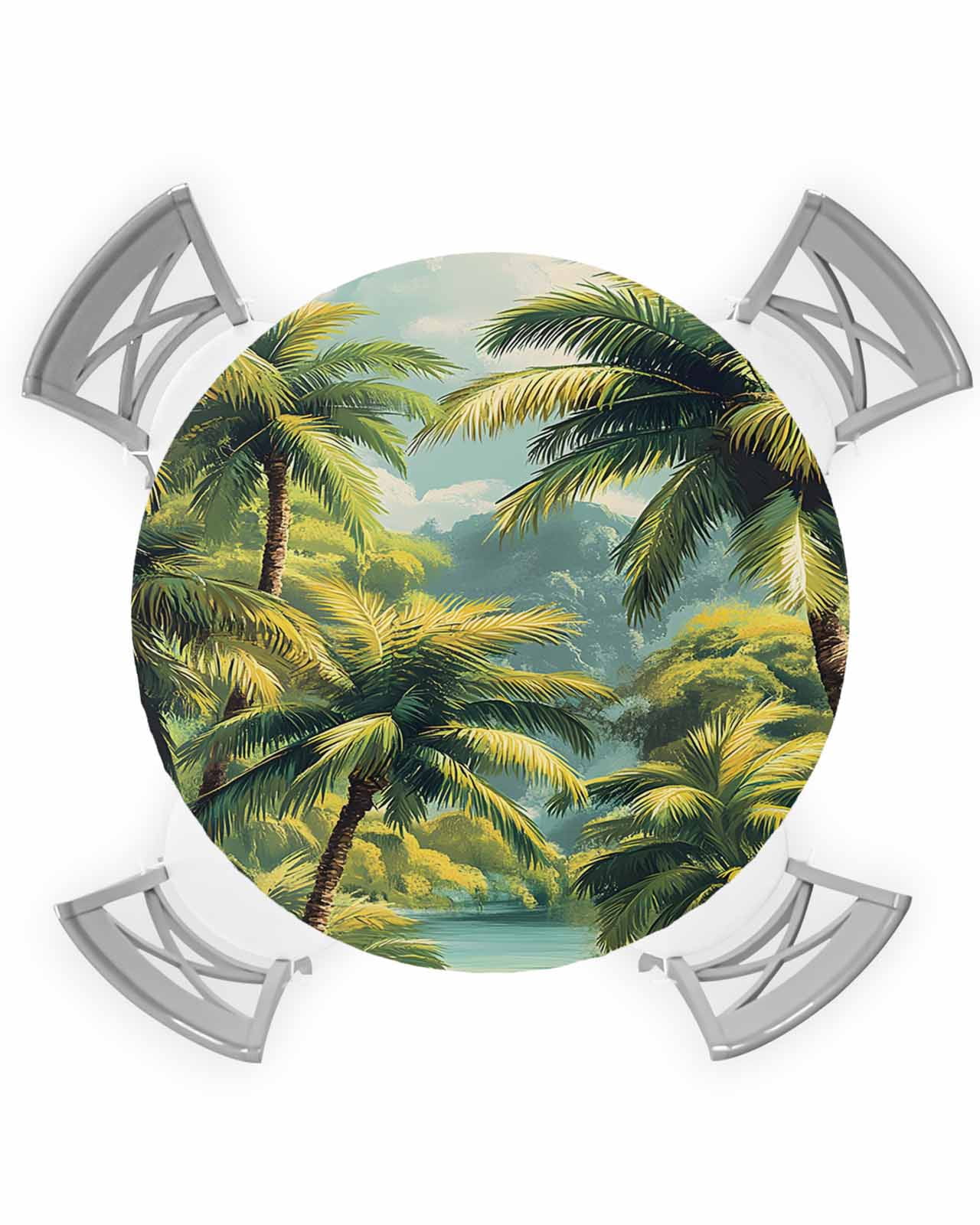 nqOlkjepod Summer Palm Trees Round Tablecloth, Fitted Table Cover with ...