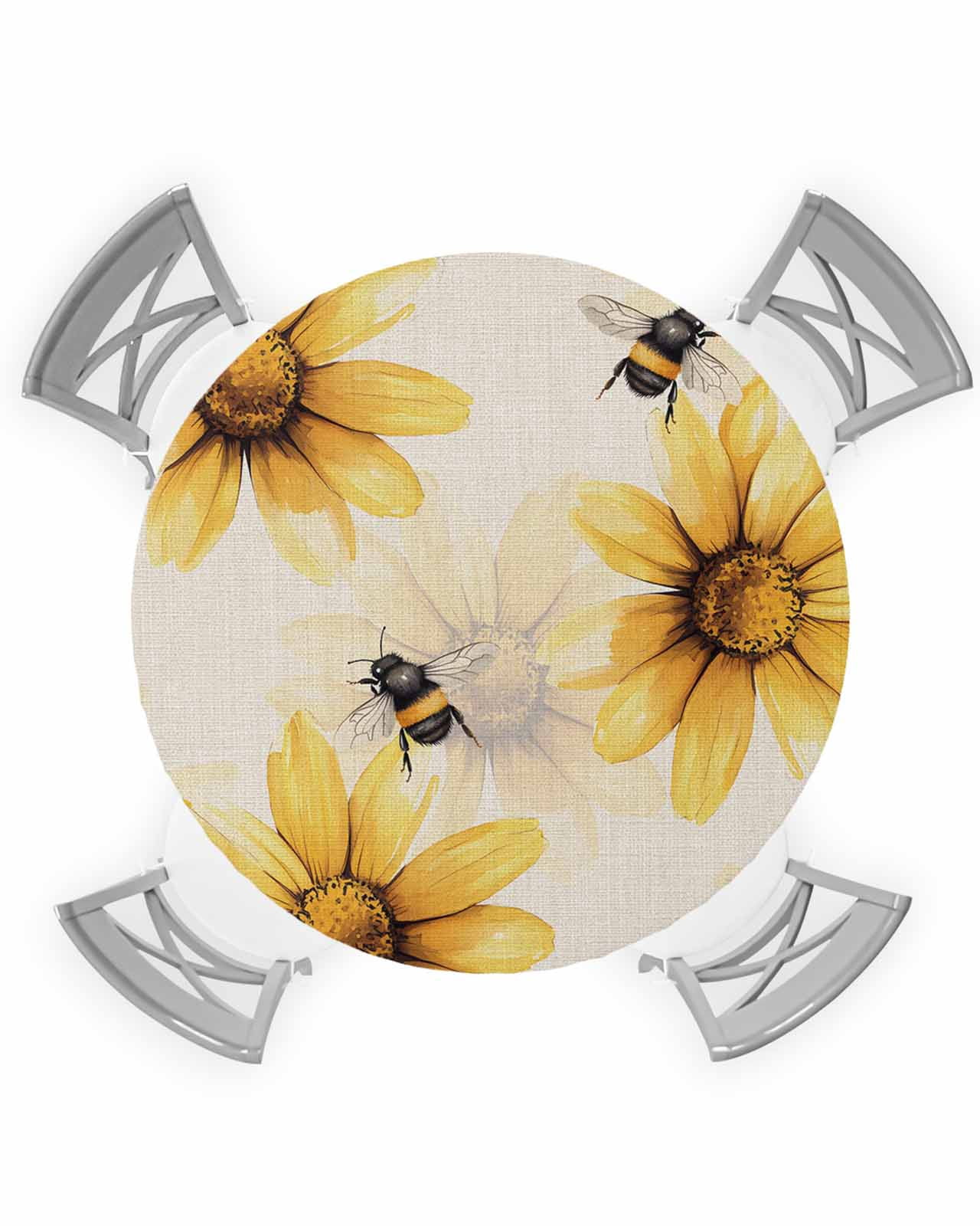 nqOlkjepod Summer Sunflower Round Tablecloth, Fitted Table Cover with ...