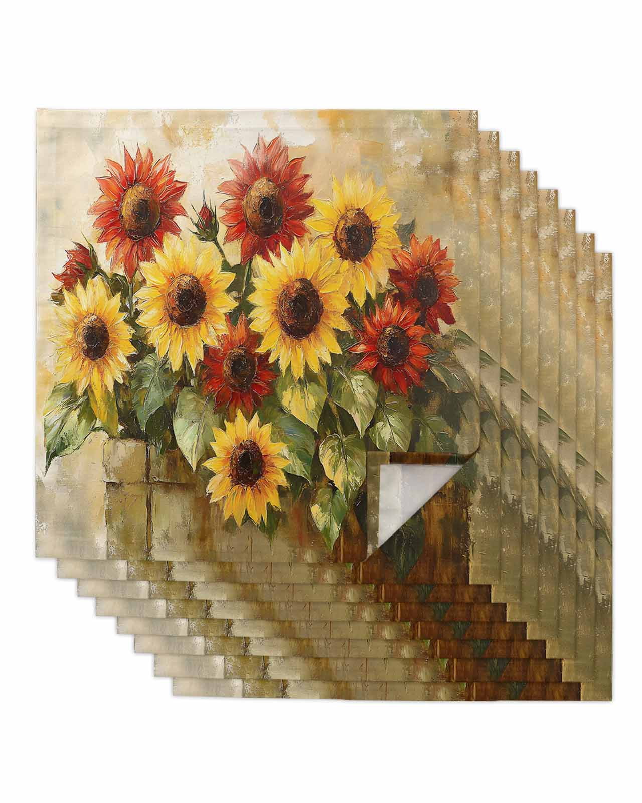 nqOlkjepod Summer Sunflowers Cloth Napkins Set of 8 Reusable Dinner ...