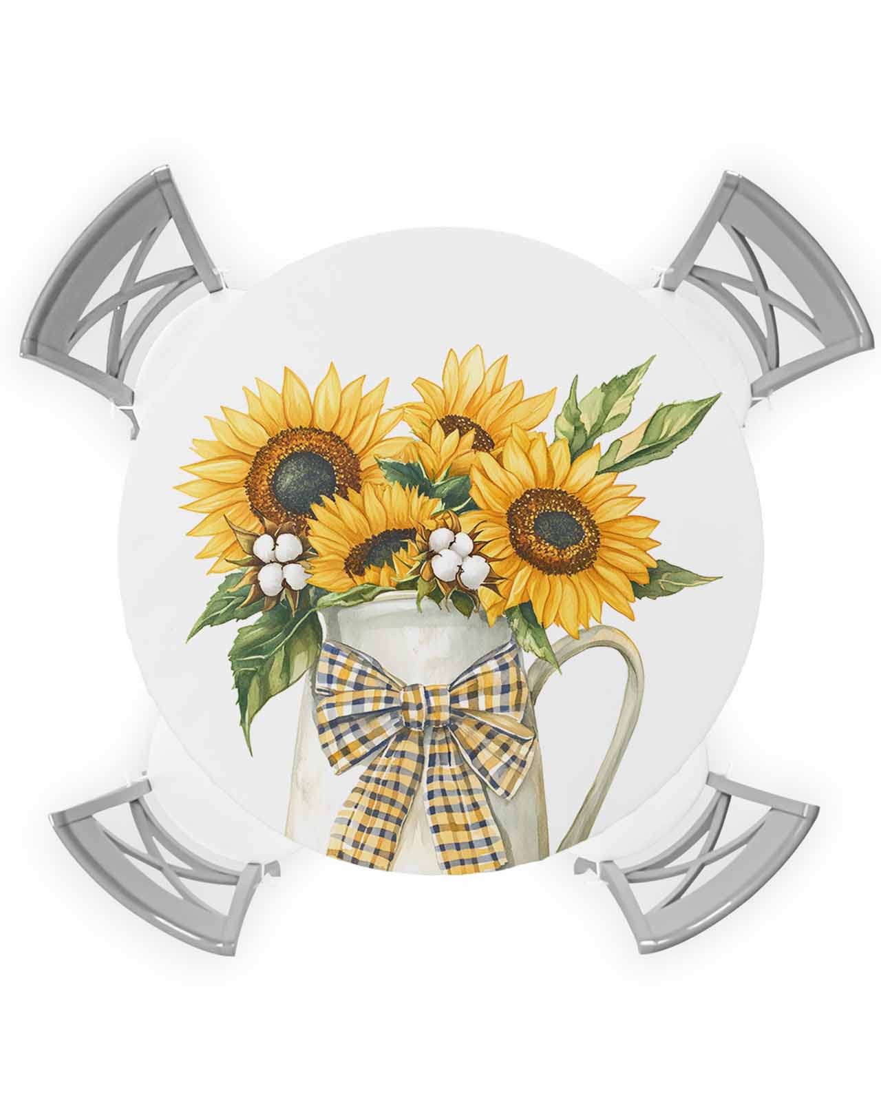 nqOlkjepod Summer Sunflowers Round Tablecloth, Fitted Table Cover with ...