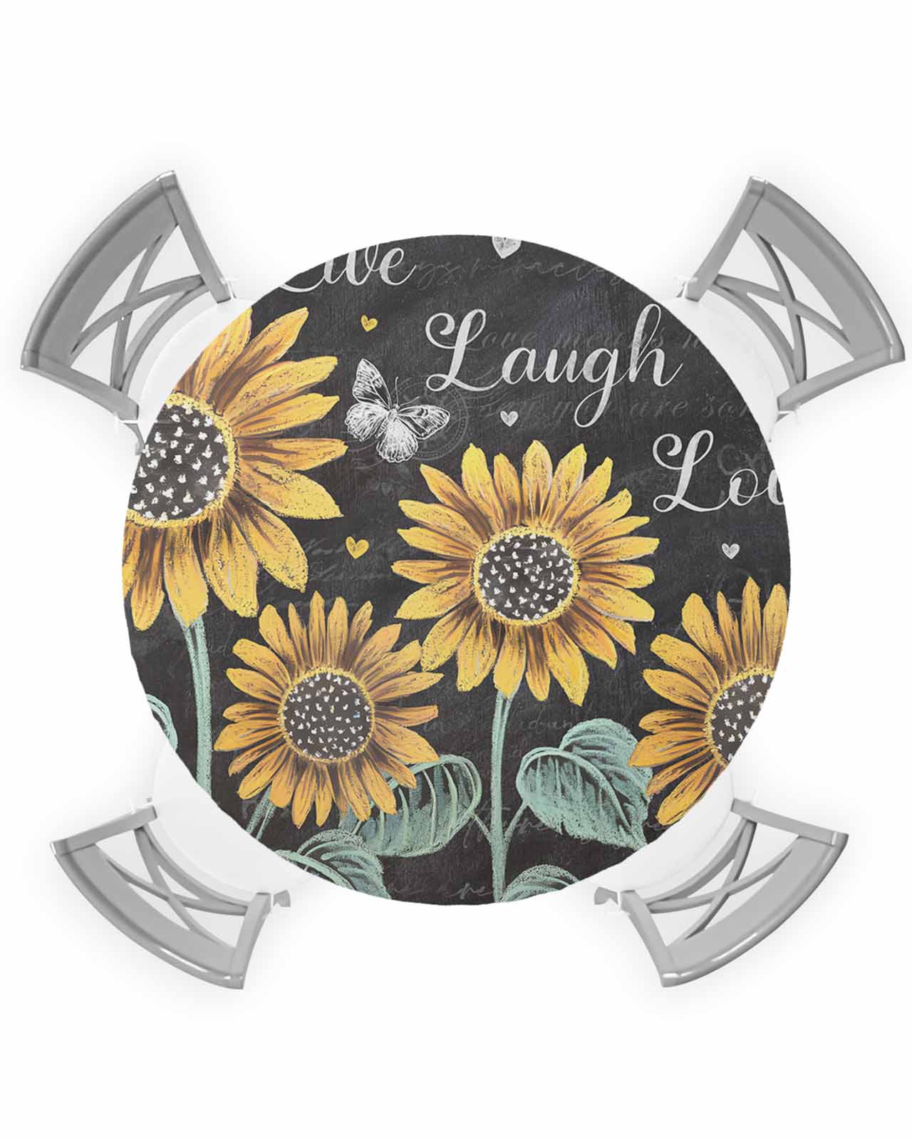 nqOlkjepod Summer Sunflowers Round Tablecloth, Fitted Table Cover with ...
