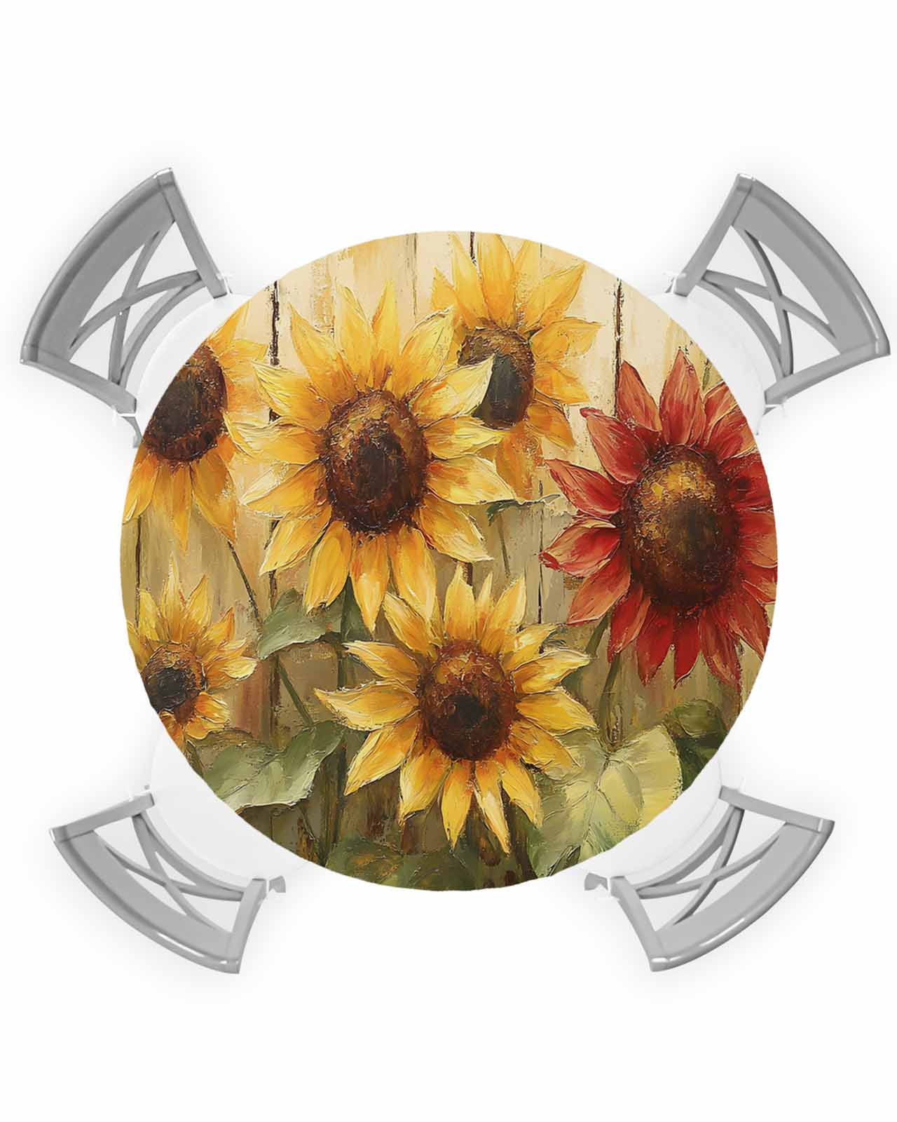 nqOlkjepod Summer Sunflowers Round Tablecloth, Fitted Table Cover with ...