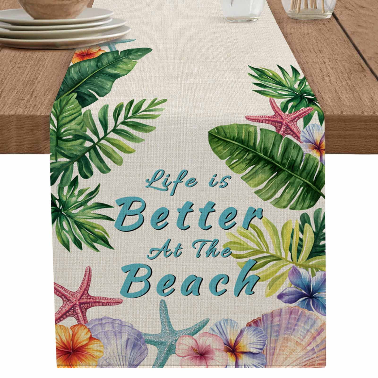 nqOlkjepod Summer Tropical Palm Leaf Table Runner 108 Inches Long ...