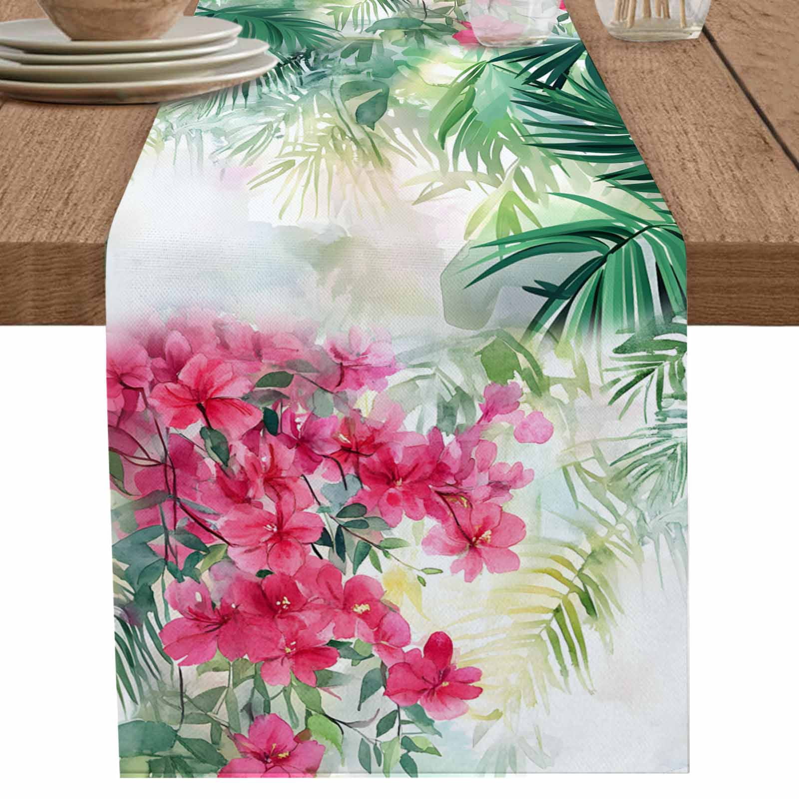 nqOlkjepod Summer Tropical Plants Table Runner 90 Inches Long Farmhouse ...