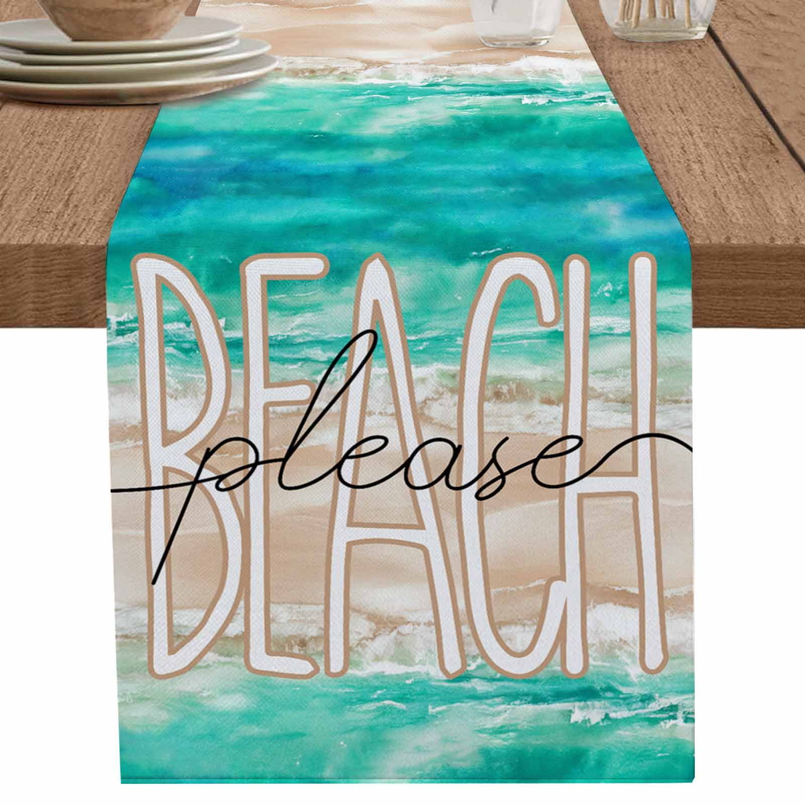 nqOlkjepod Summer Turquoise Beach Table Runner 72 Inches Long Farmhouse ...