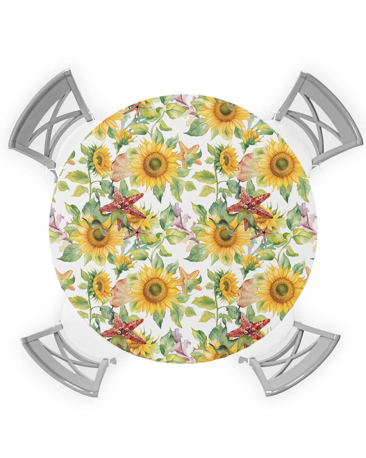 nqOlkjepod Summer Yellow Sunflower Round Tablecloth, Fitted Table Cover ...
