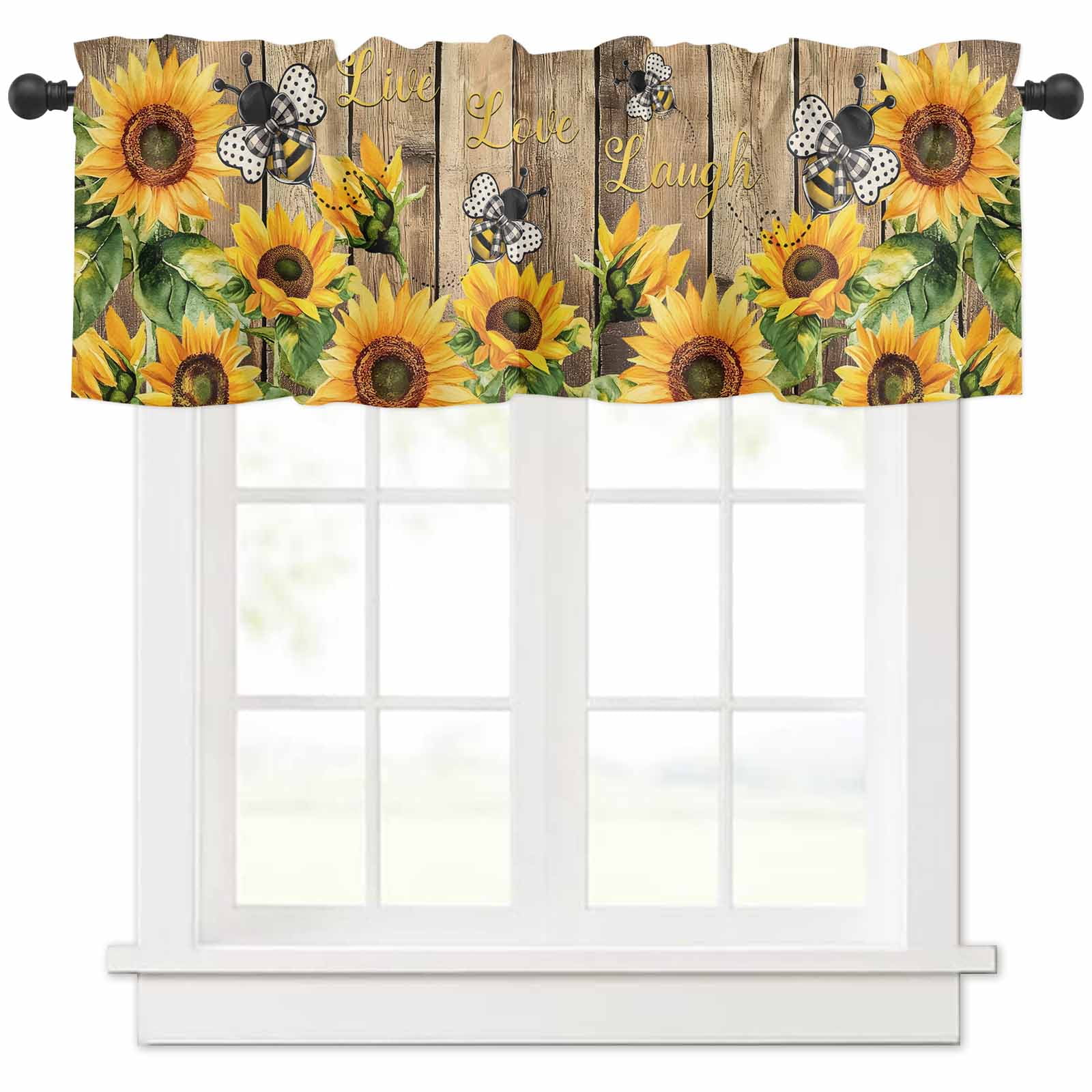 nqOlkjepod Sunflower Bee Farmhouse Short Window Curtain Valances ...