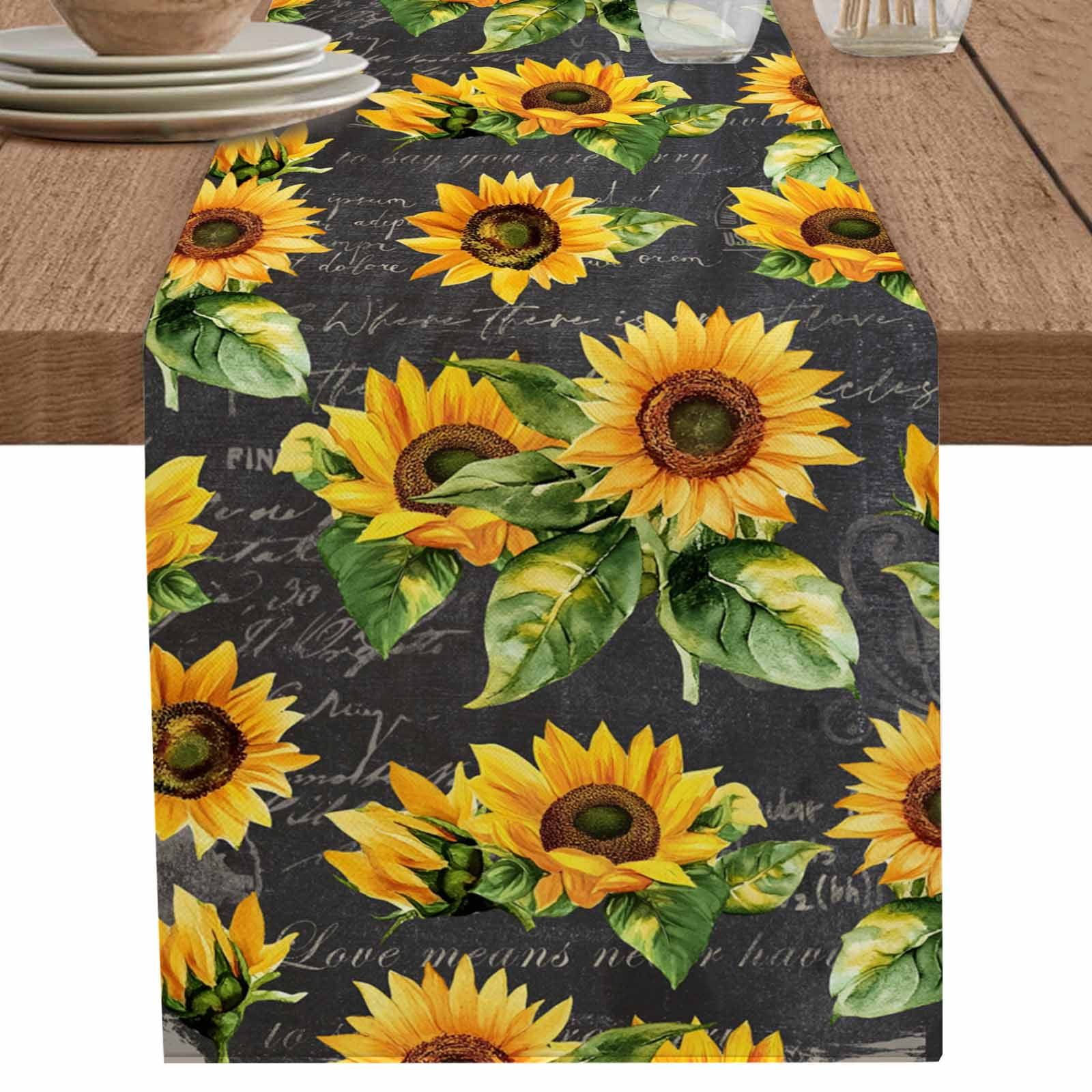 nqOlkjepod Sunflower Black Retro Table Runner 72 Inches Long Farmhouse ...