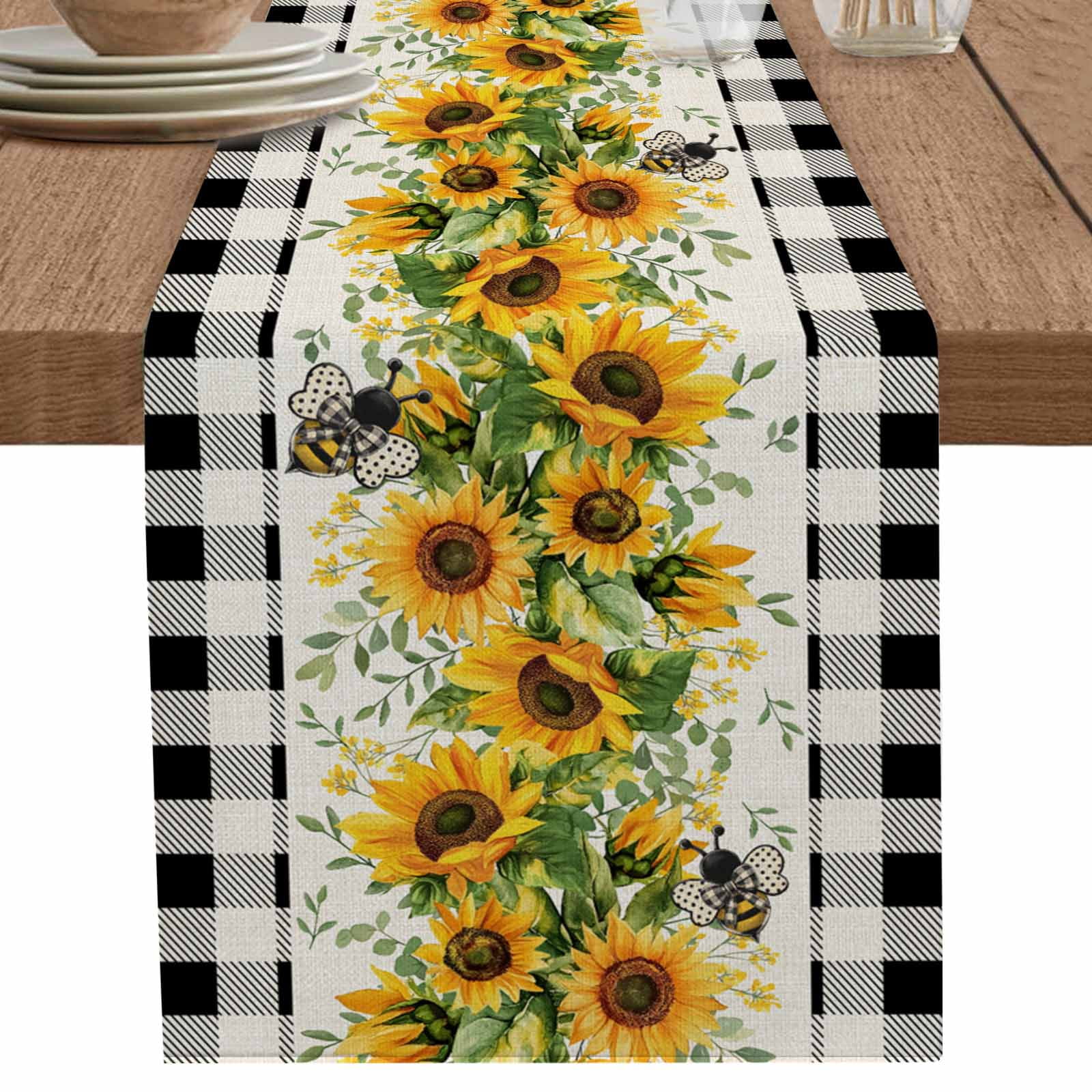 nqOlkjepod Sunflower Black Table Runner 72 Inches Long Farmhouse Dress ...