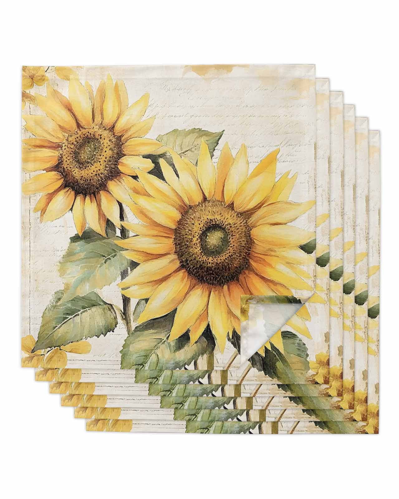 nqOlkjepod Sunflower Blossom Cloth Napkins Set of 6 Reusable Dinner ...