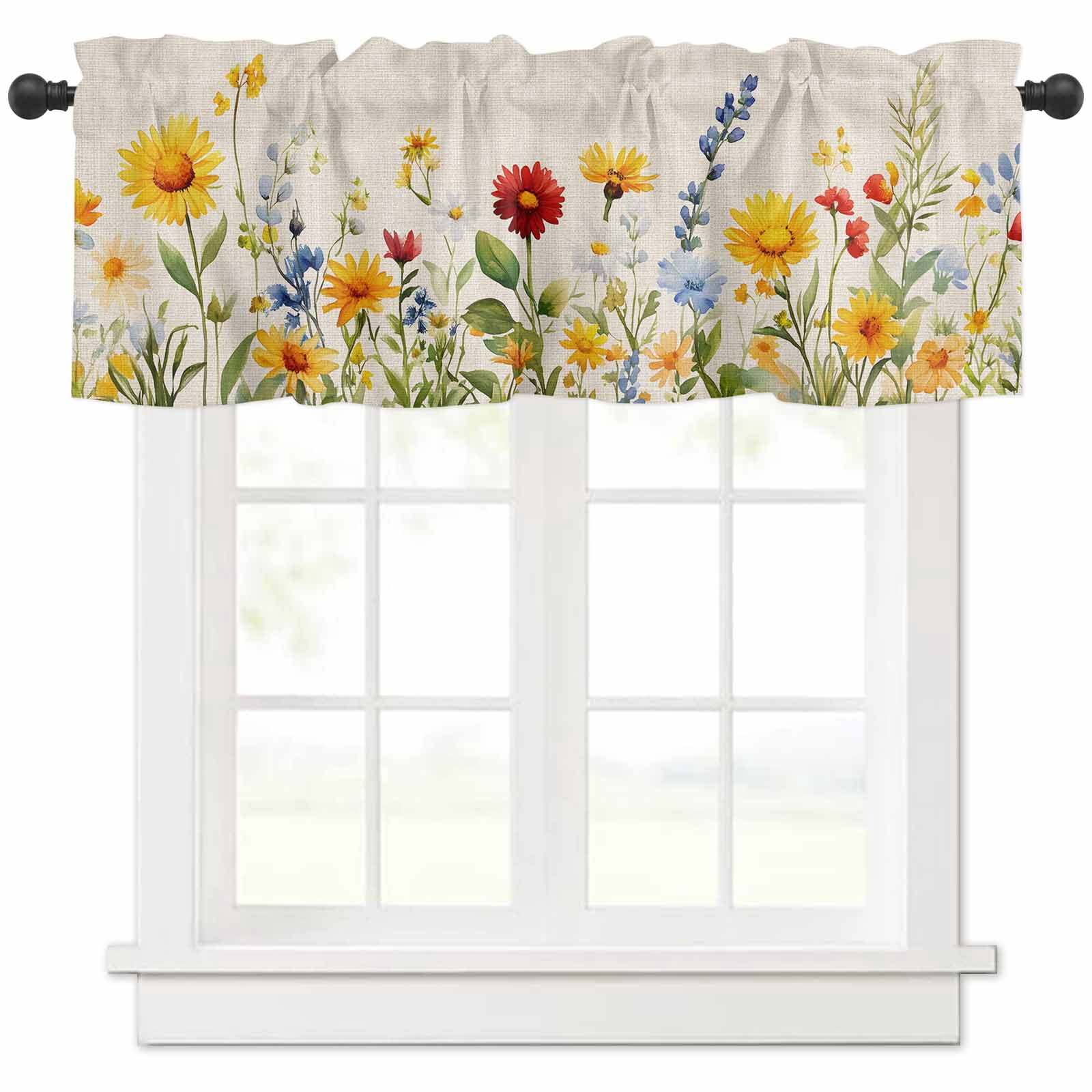 nqOlkjepod Sunflower Botanical Farmhouse Short Window Curtain Valances ...