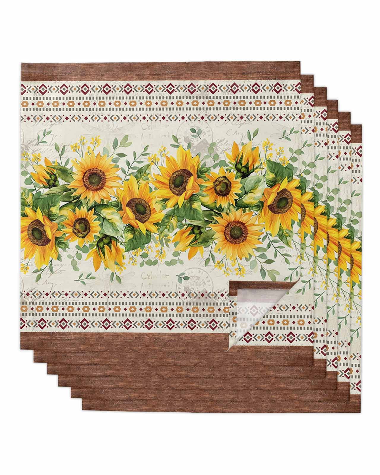 nqOlkjepod Sunflower Brown Cloth Napkins Set of 6 Reusable Dinner ...