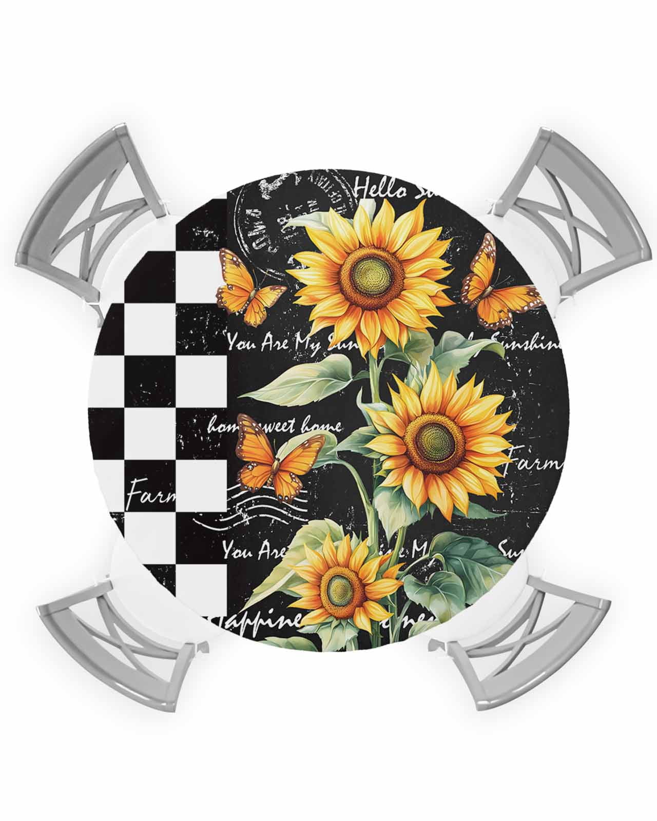 nqOlkjepod Sunflower Country Round Tablecloth, Fitted Table Cover with ...