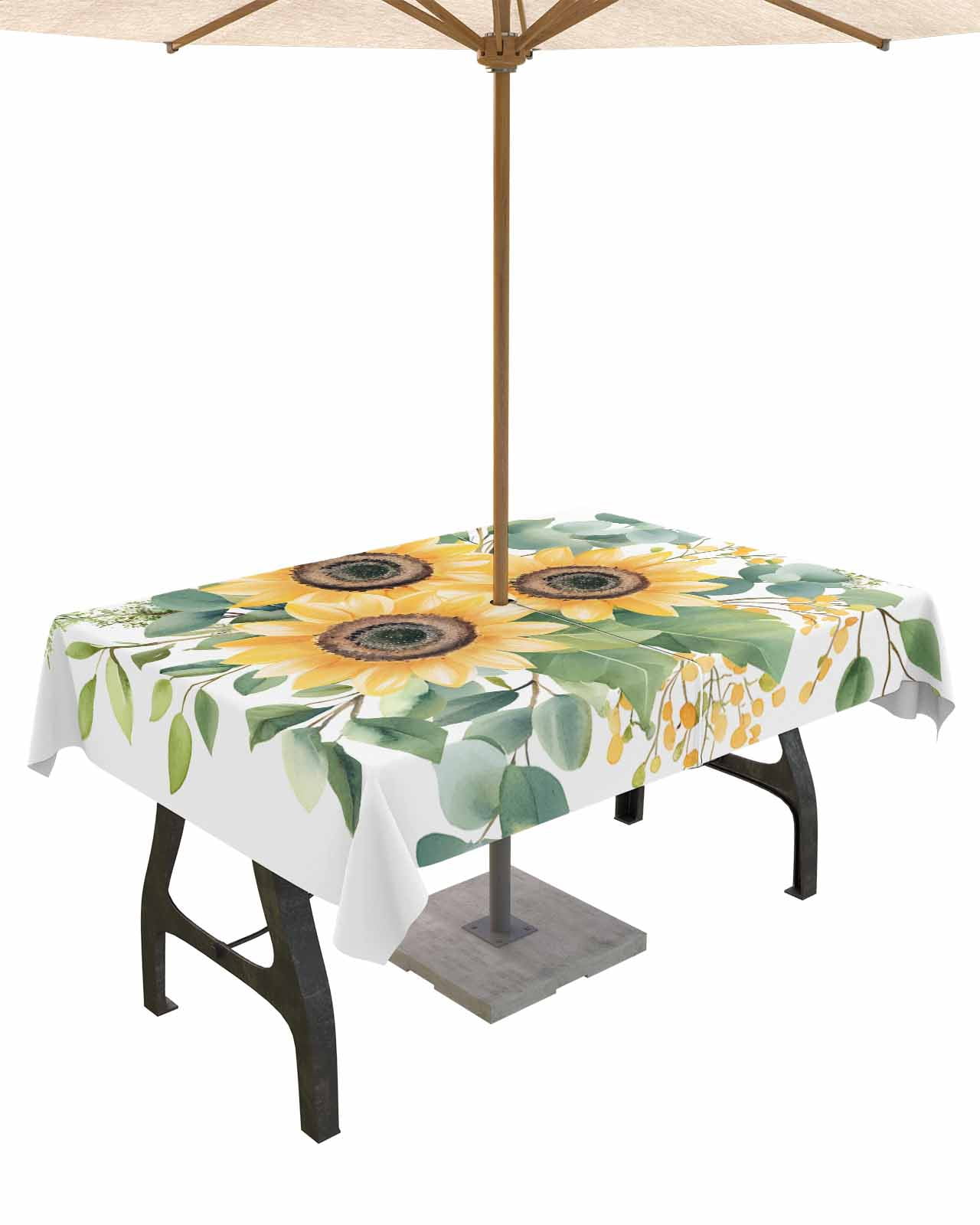 nqOlkjepod Sunflower Eucalyptus Outdoor Tablecloth with Umbrella Hole ...