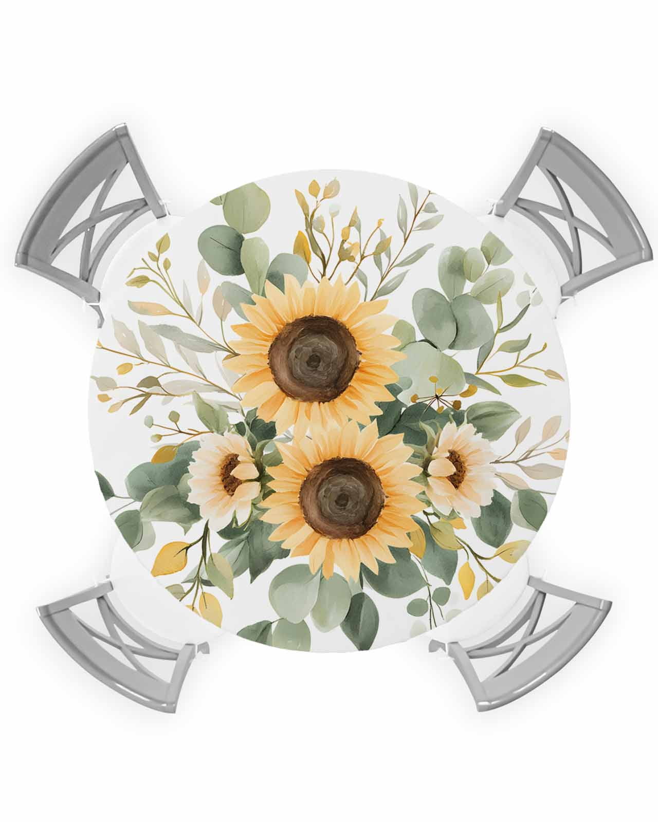 nqOlkjepod Sunflower Eucalyptus Round Tablecloth, Fitted Table Cover ...