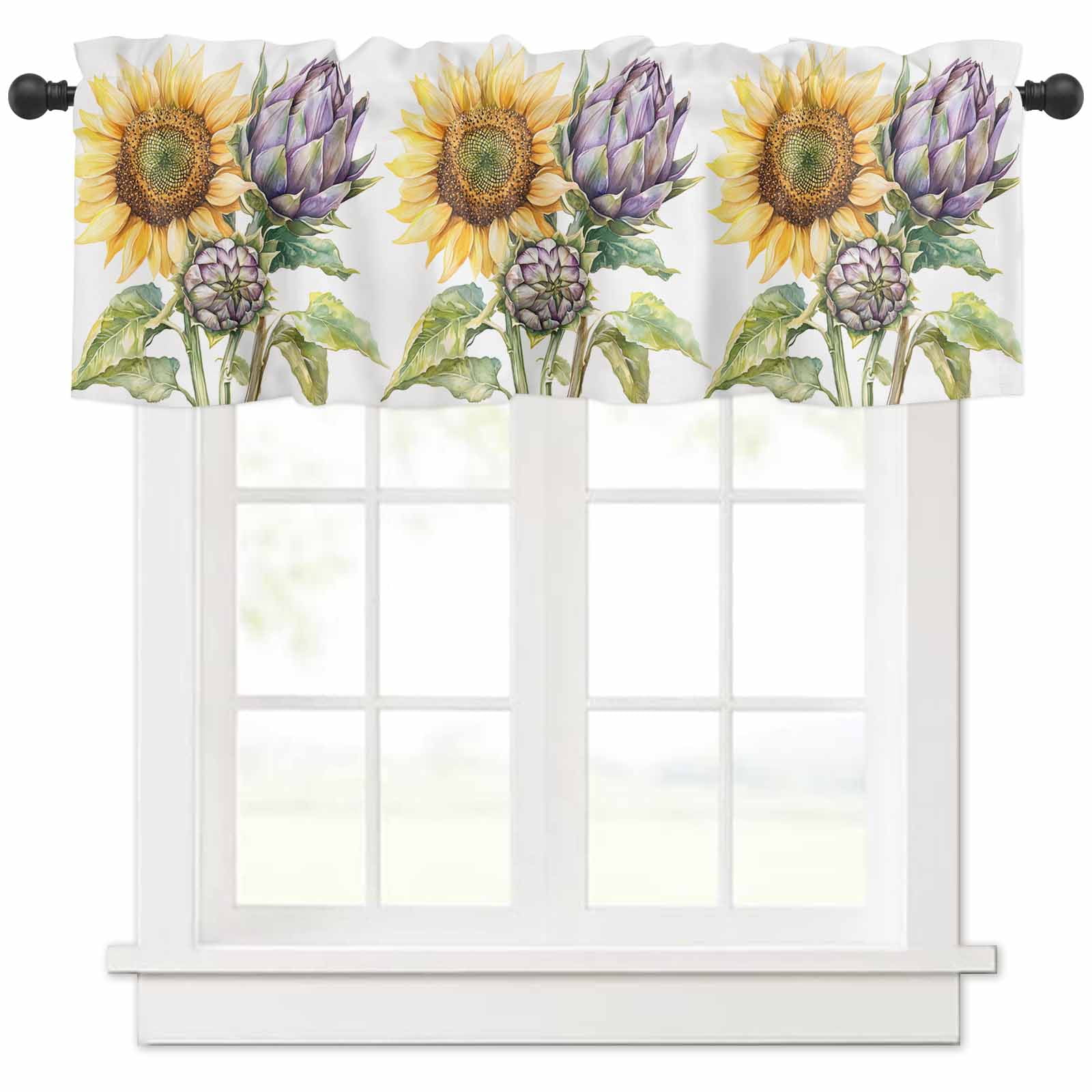 nqOlkjepod Sunflower Farmhouse Short Window Curtain Valances, Shabby Chic Budding Florals Garden ...