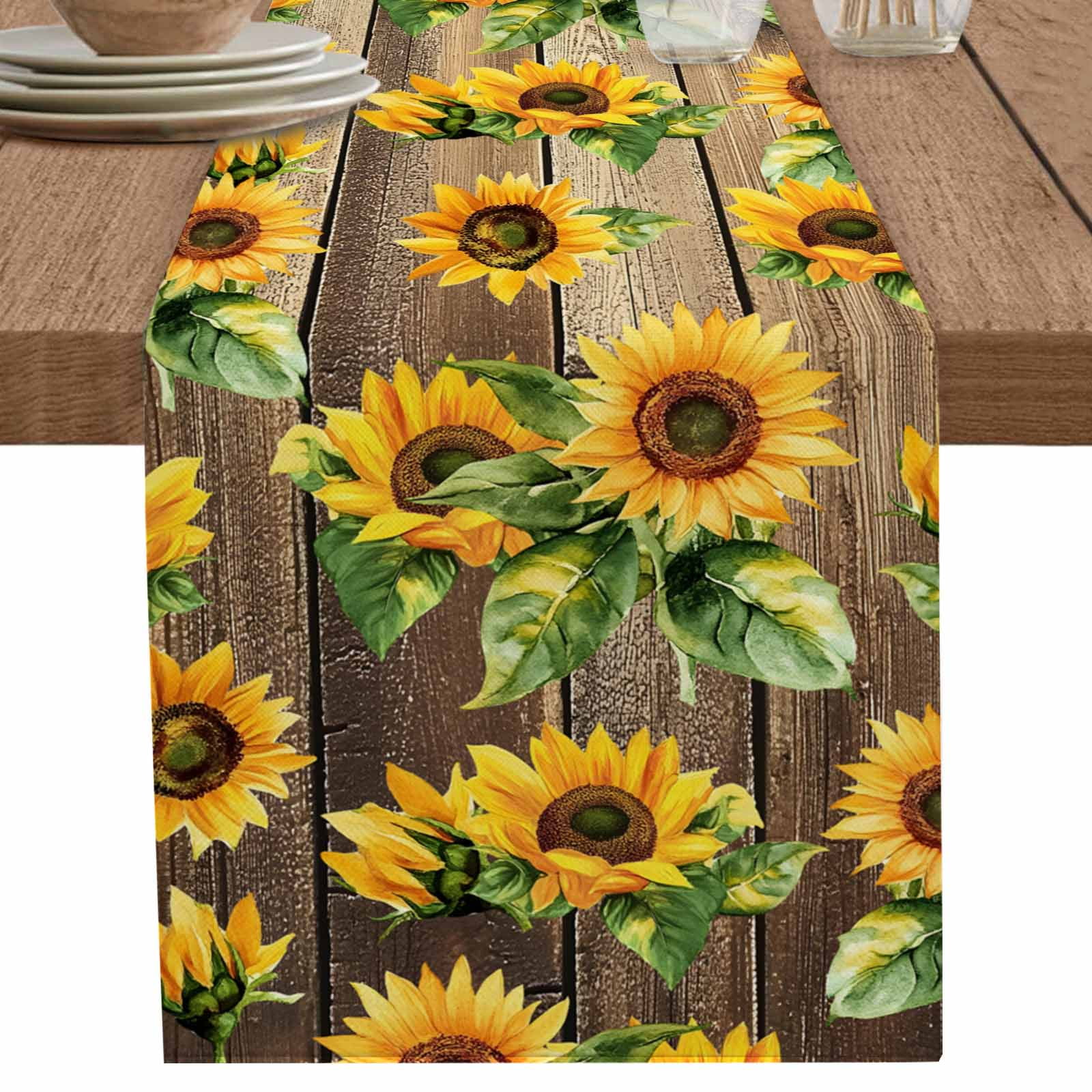 nqOlkjepod Sunflower Farmhouse Table Runner 120 Inches Long Farmhouse ...