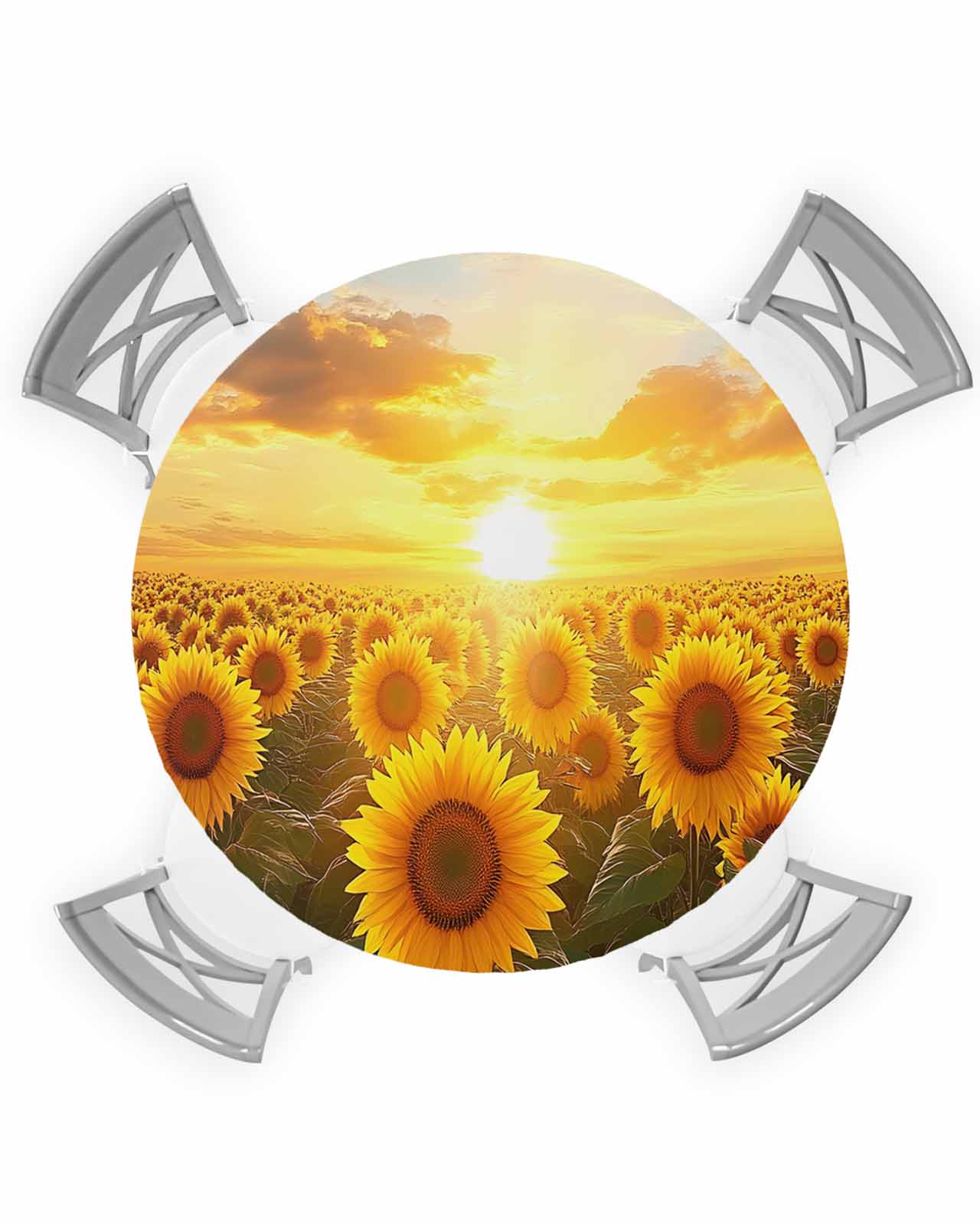 nqOlkjepod Sunflower Field Round Tablecloth, Fitted Table Cover with ...