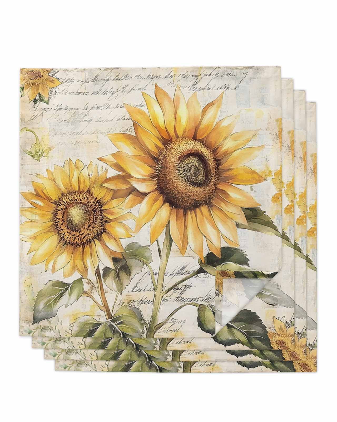 nqOlkjepod Sunflower Floral Cloth Napkins Set of 4 Reusable Dinner ...