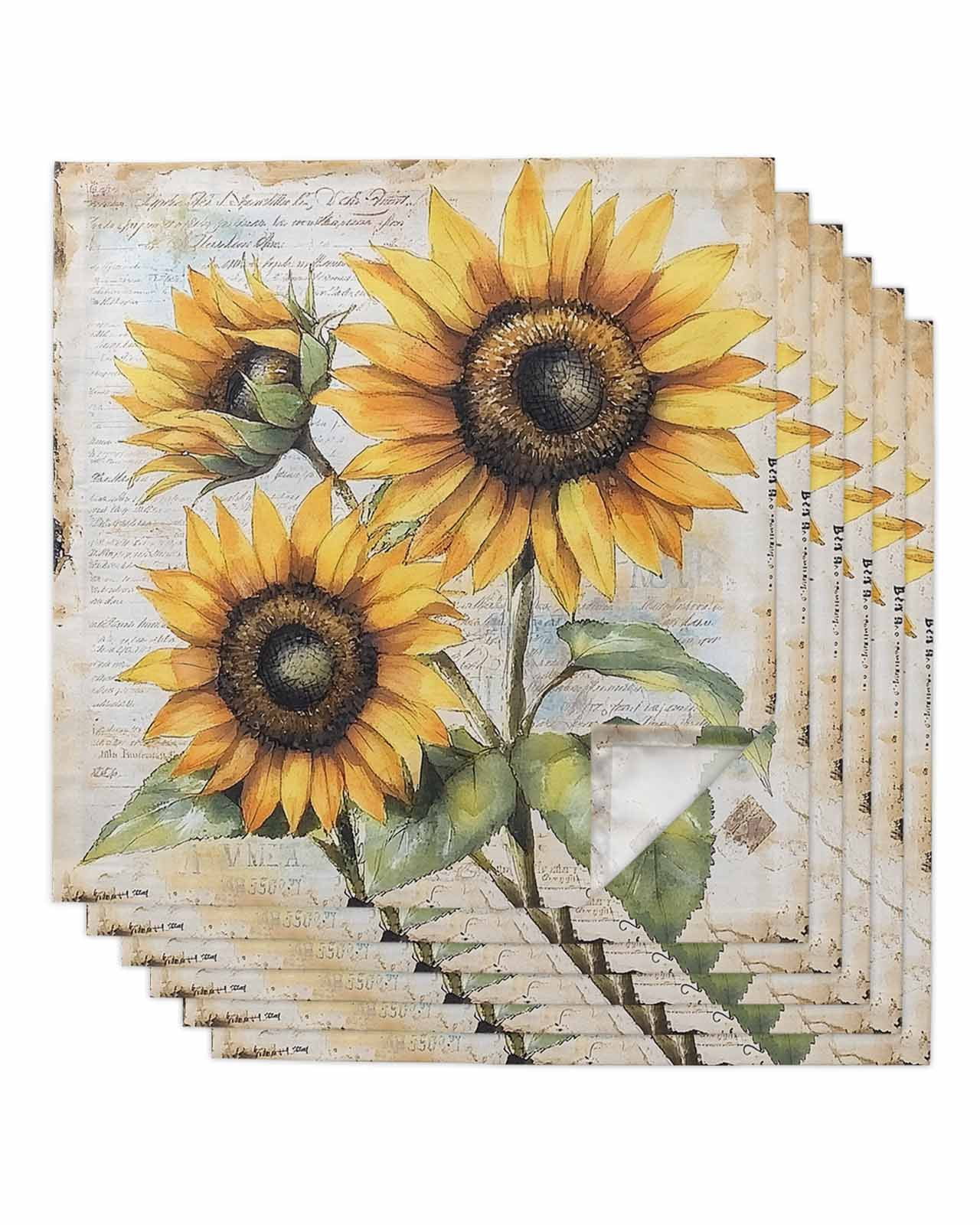 nqOlkjepod Sunflower Flowers Cloth Napkins Set of 6 Reusable Dinner ...