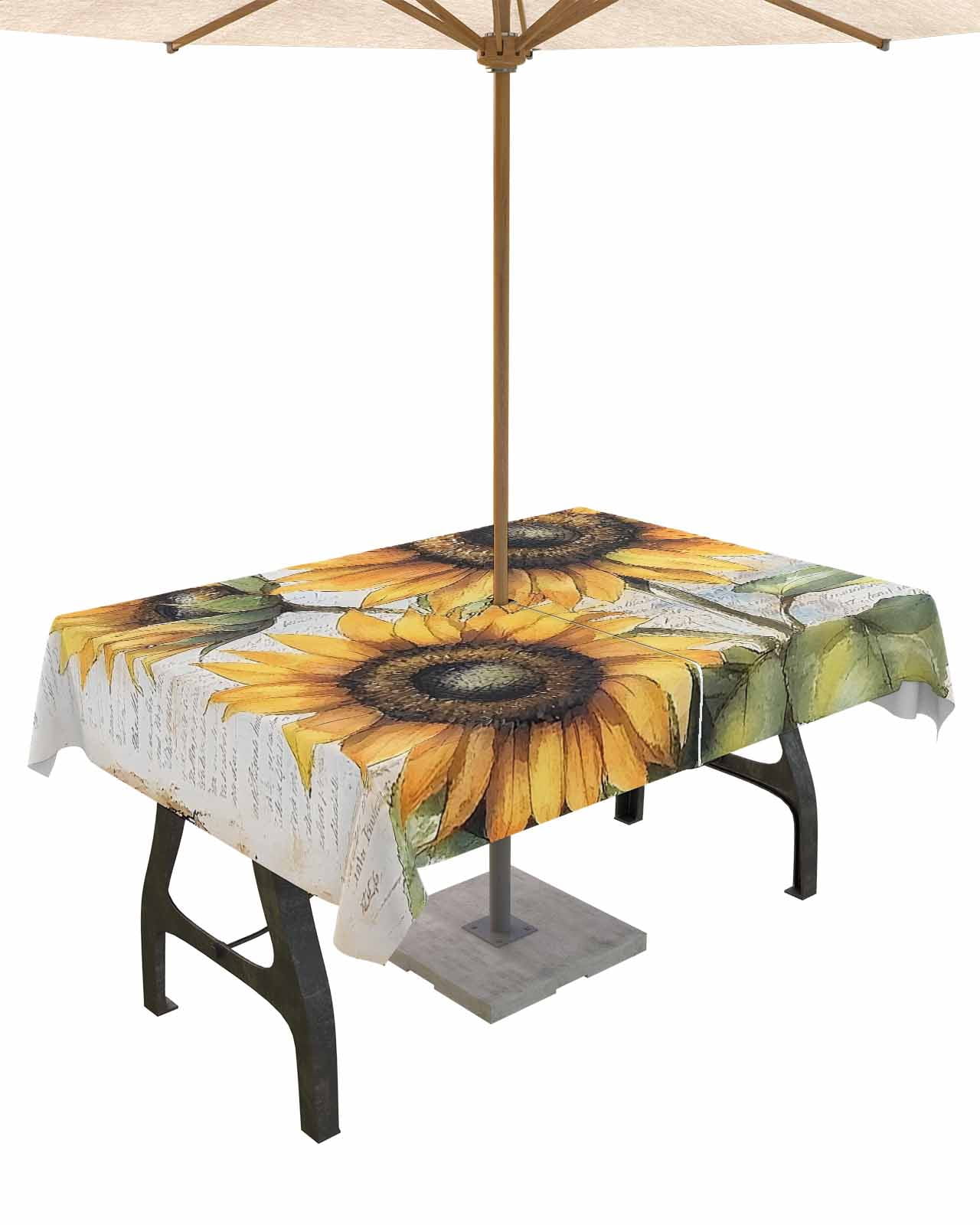 nqOlkjepod Sunflower Flowers Outdoor Tablecloth with Umbrella Hole ...