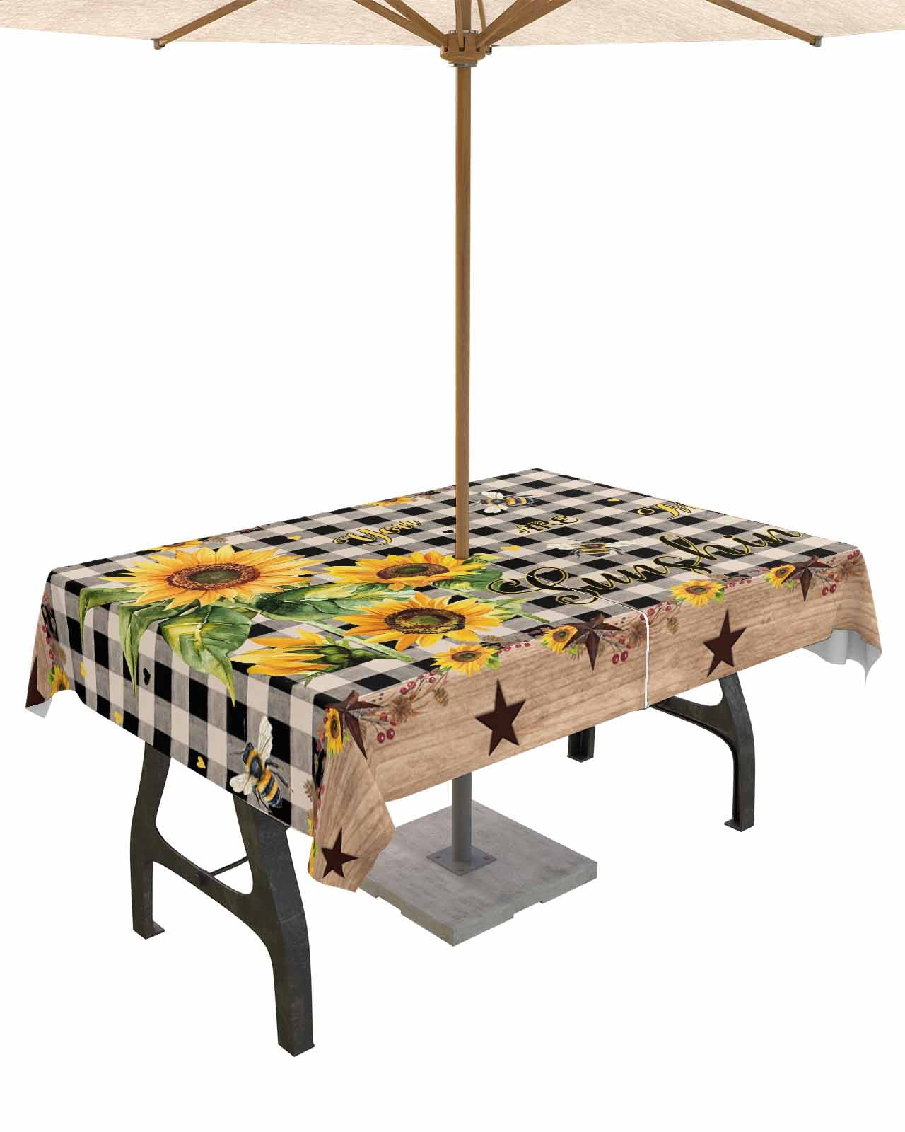 nqOlkjepod Sunflower Plaid Outdoor Tablecloth with Umbrella Hole ...