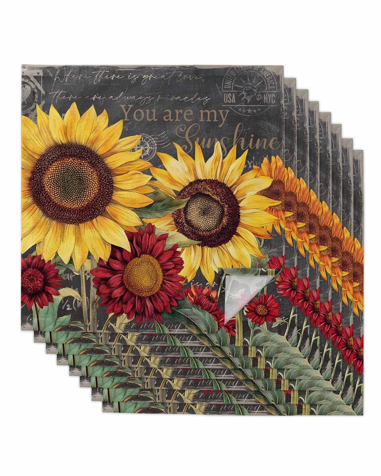 nqOlkjepod Sunflower Retro Cloth Napkins Set of 8 Reusable Dinner ...