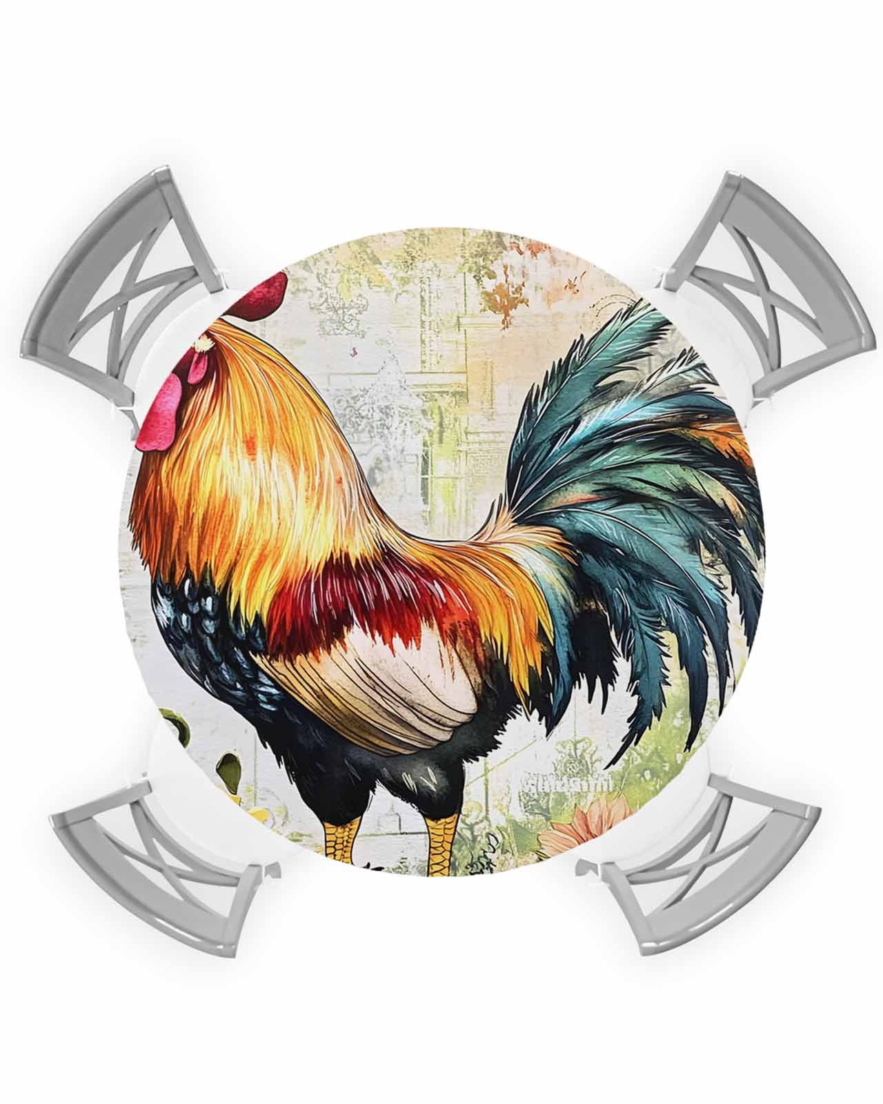 nqOlkjepod Sunflower Retro Rooster Round Tablecloth, Fitted Table Cover ...