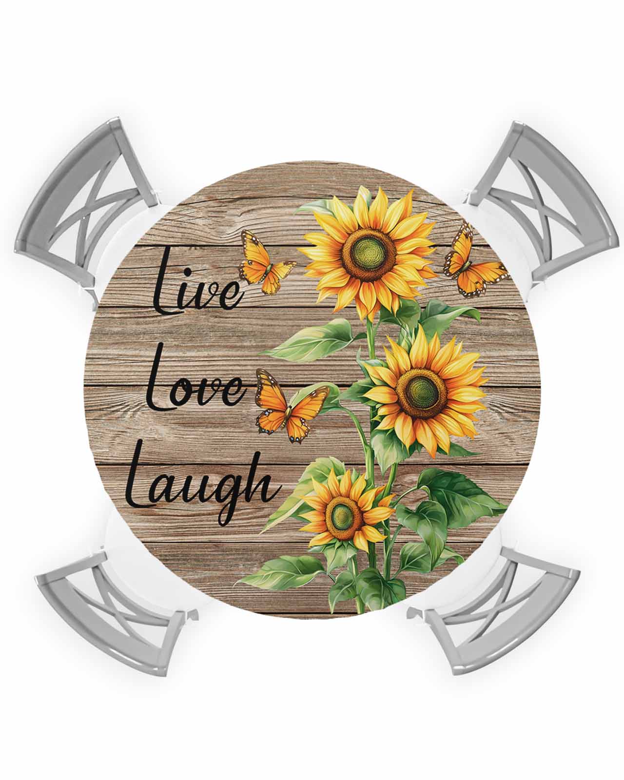 nqOlkjepod Sunflower Retro Round Tablecloth, Fitted Table Cover with ...