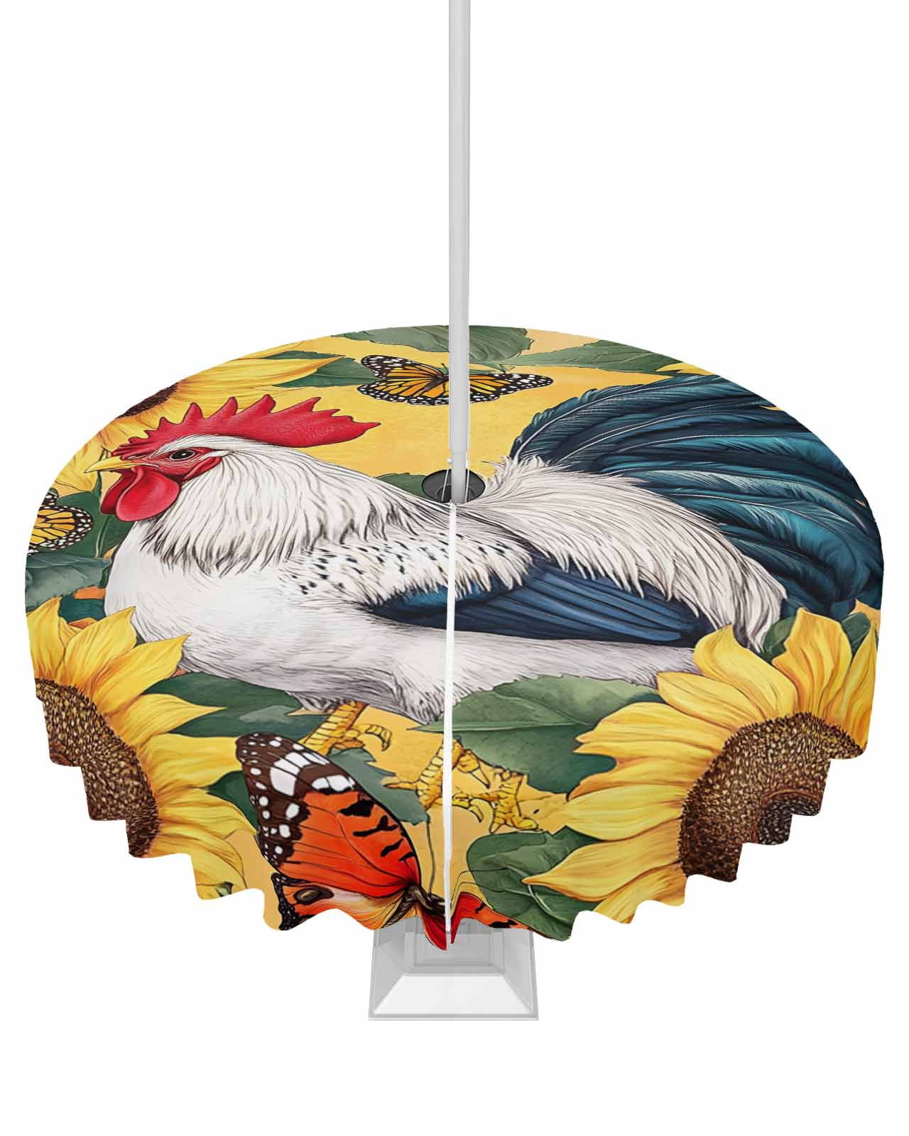 nqOlkjepod Sunflower Rooster Outdoor Tablecloth with Umbrella Hole ...