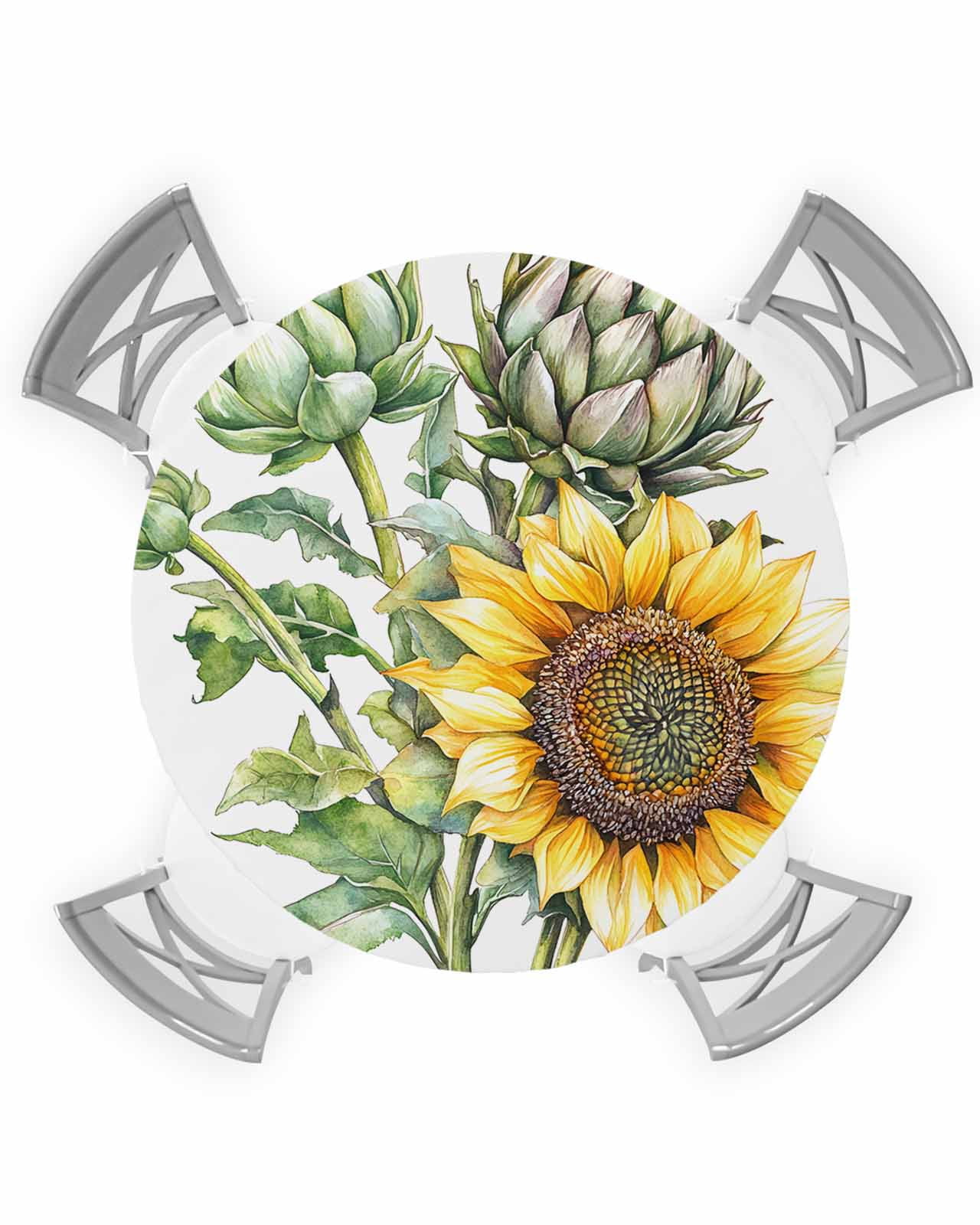 nqOlkjepod Sunflower Round Tablecloth, Fitted Table Cover with Elastic ...