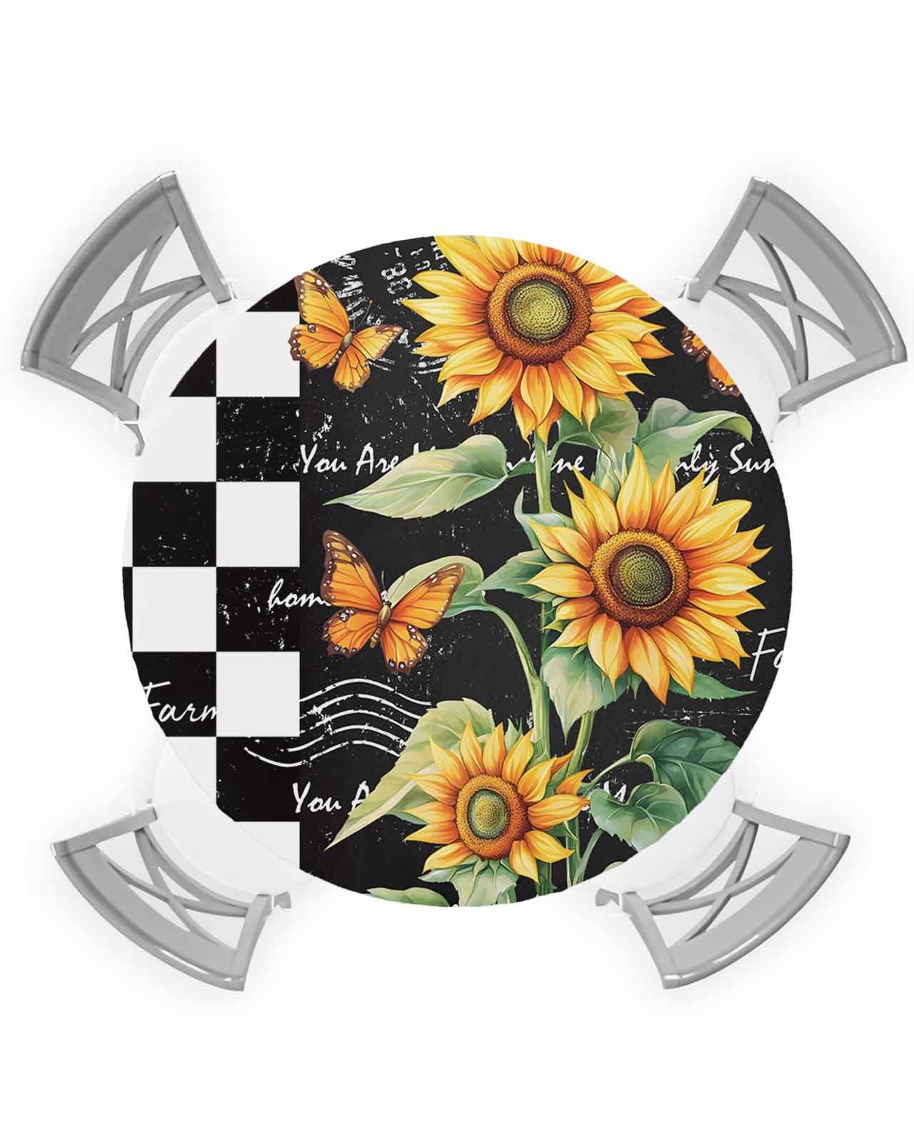 nqOlkjepod Sunflower Round Tablecloth, Fitted Table Cover with Elastic ...