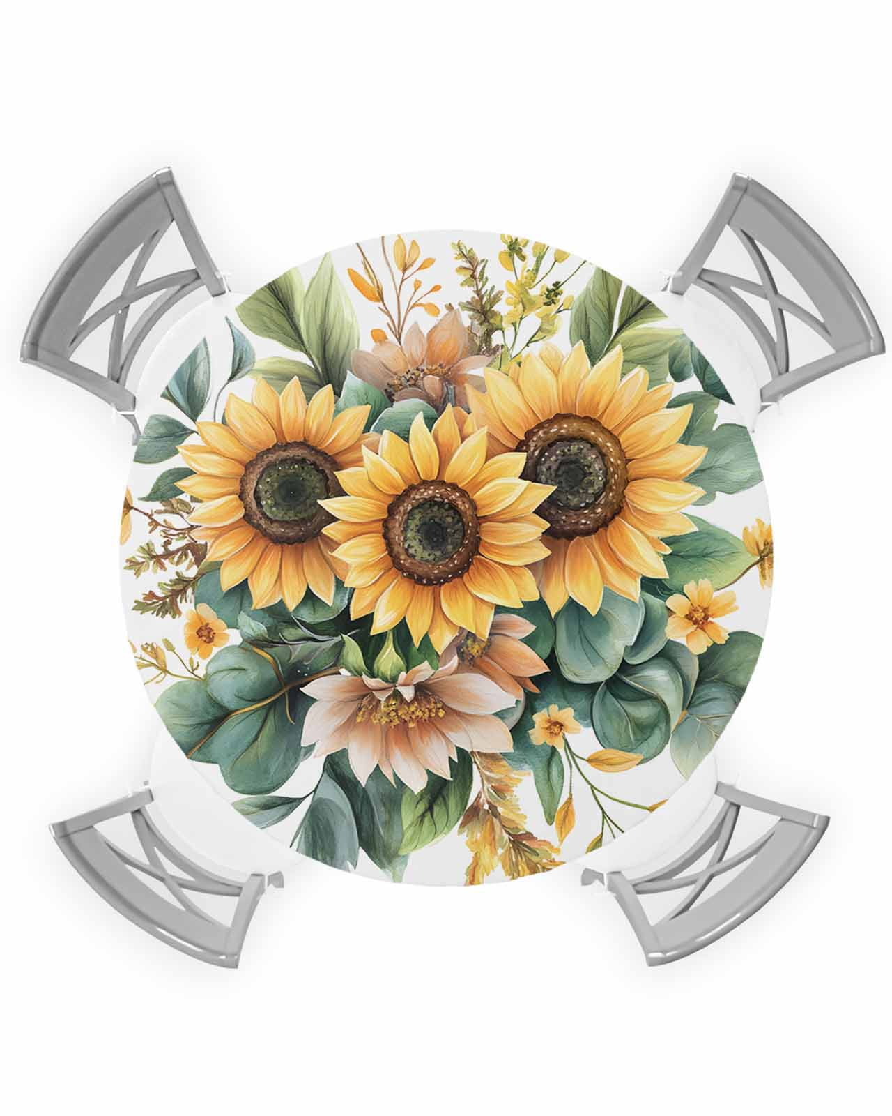 nqOlkjepod Sunflower Round Tablecloth, Fitted Table Cover with Elastic ...