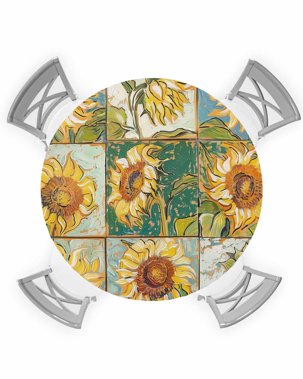 nqOlkjepod Sunflower Round Tablecloth, Fitted Table Cover with Elastic ...