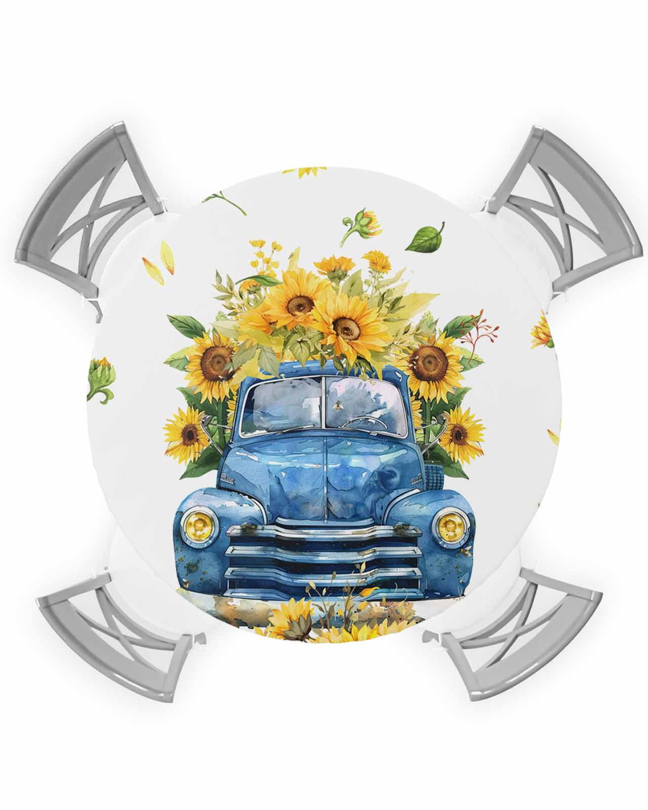 nqOlkjepod Sunflower Round Tablecloth, Fitted Table Cover with Elastic ...