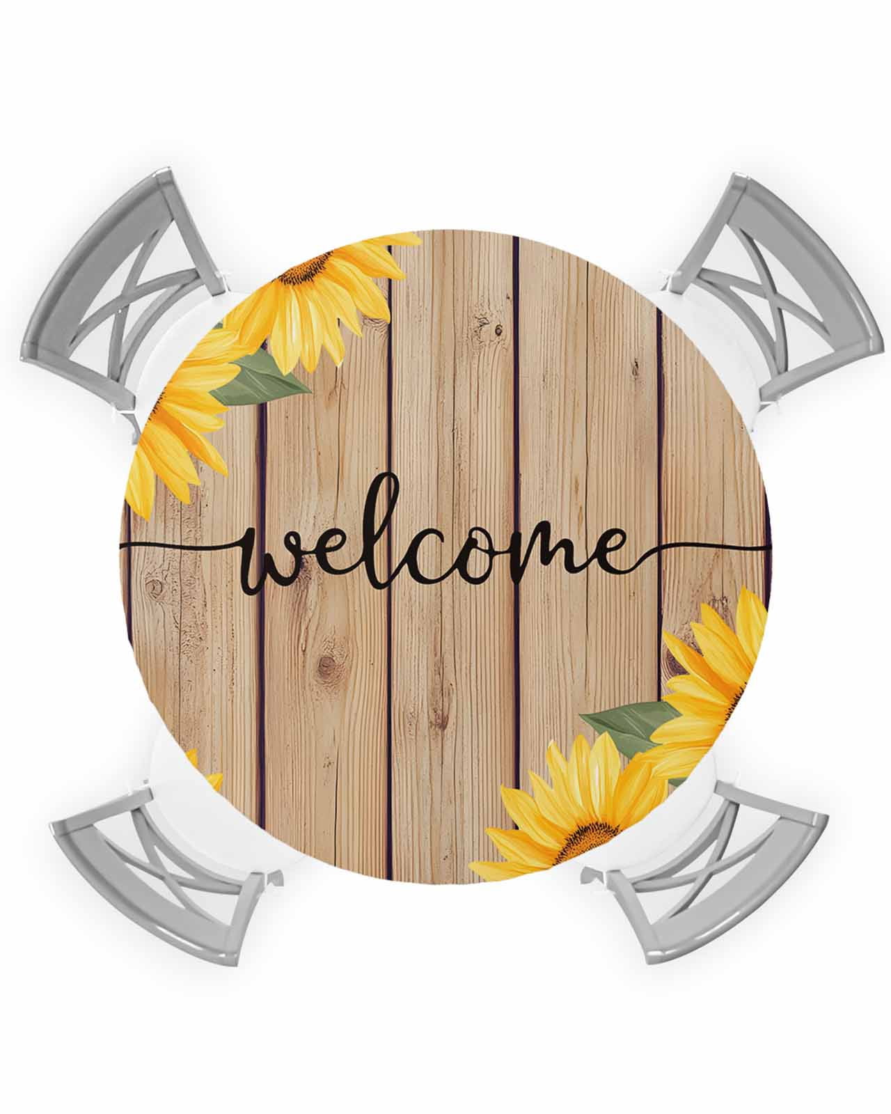 nqOlkjepod Sunflower Round Tablecloth, Fitted Table Cover with Elastic ...