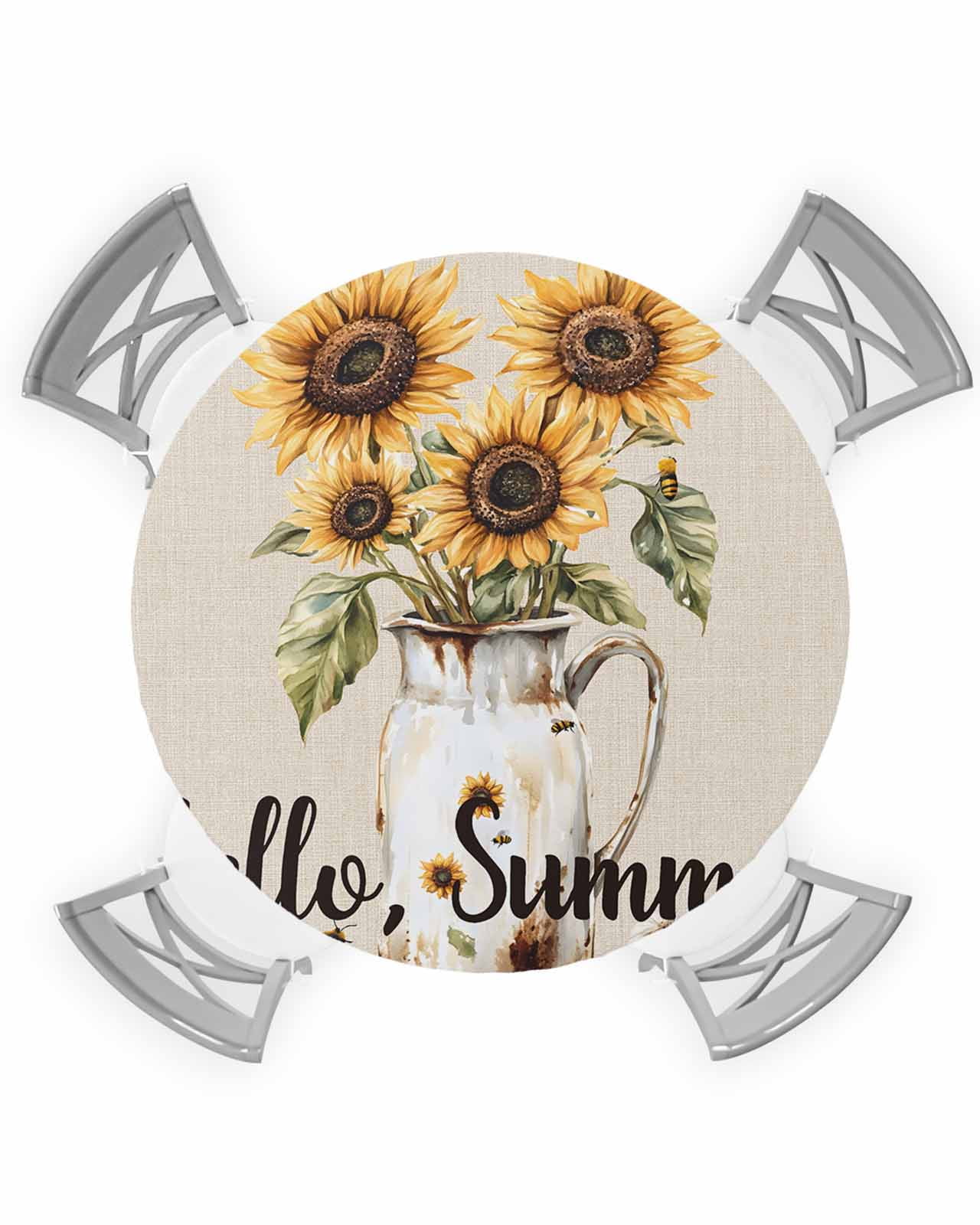 nqOlkjepod Sunflower Round Tablecloth, Fitted Table Cover with Elastic ...