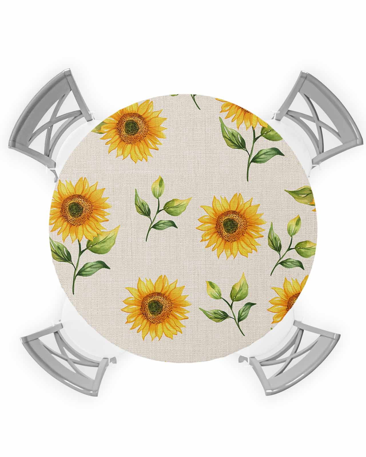 nqOlkjepod Sunflower Round Tablecloth, Fitted Table Cover with Elastic ...