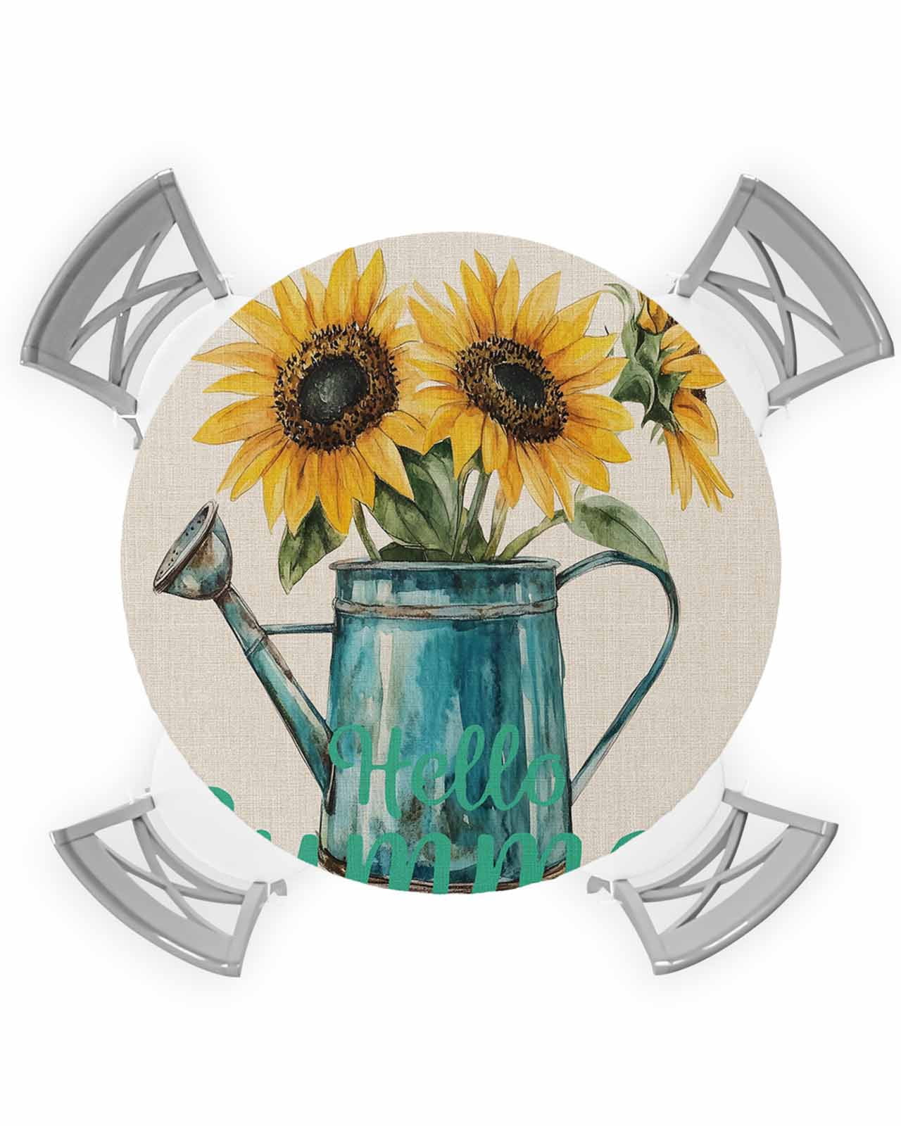 nqOlkjepod Sunflower Round Tablecloth, Fitted Table Cover with Elastic ...