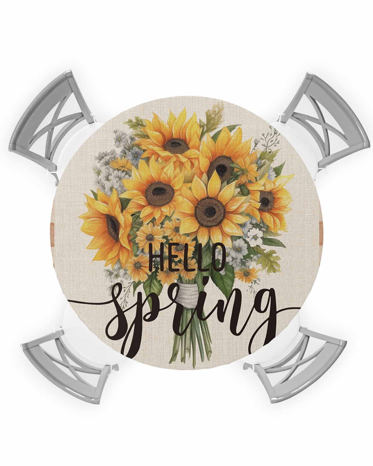 nqOlkjepod Sunflower Round Tablecloth, Fitted Table Cover with Elastic ...