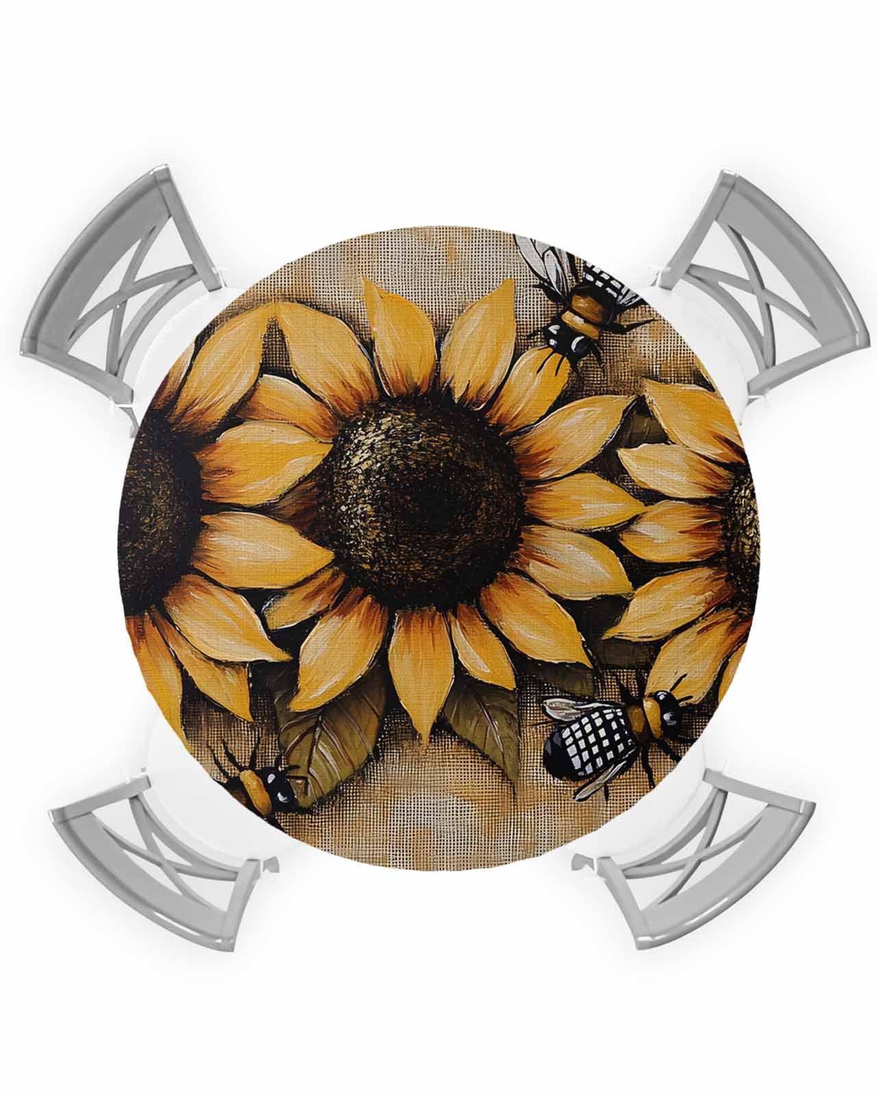 nqOlkjepod Sunflower Round Tablecloth, Fitted Table Cover with Elastic ...