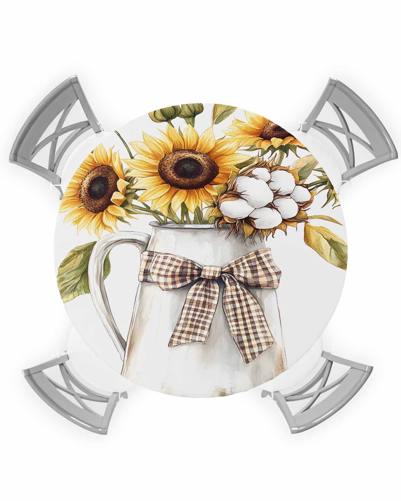 nqOlkjepod Sunflower Round Tablecloth, Fitted Table Cover with Elastic ...