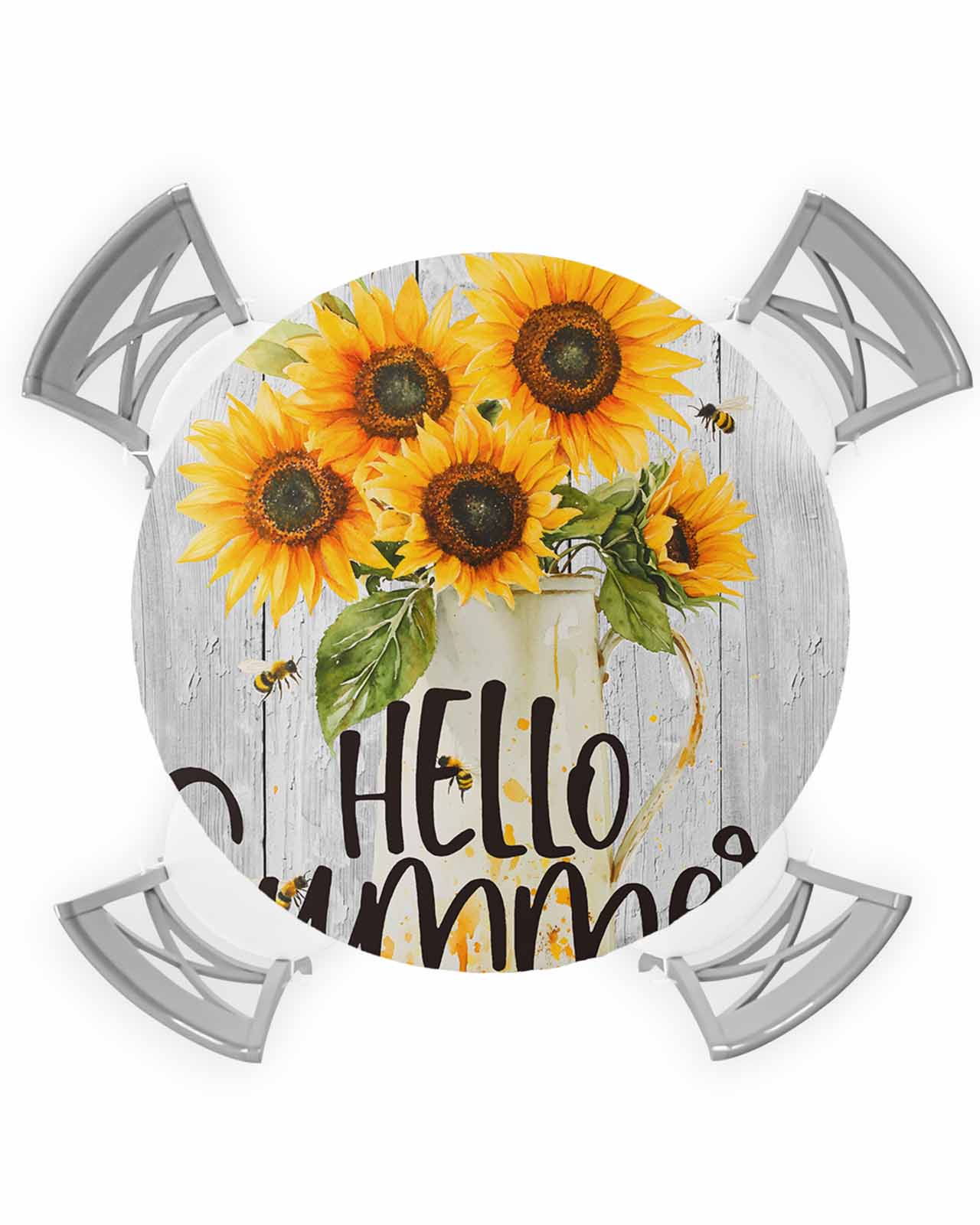 nqOlkjepod Sunflower Round Tablecloth, Fitted Table Cover with Elastic ...