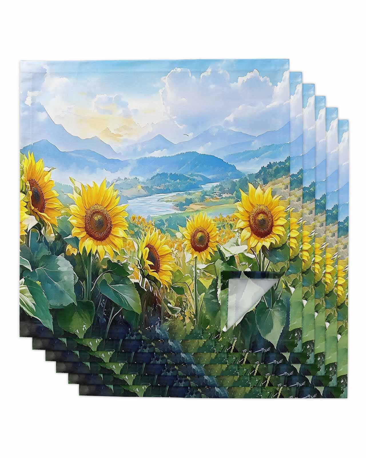 nqOlkjepod Sunflower Summer Cloth Napkins Set of 6 Reusable Dinner ...
