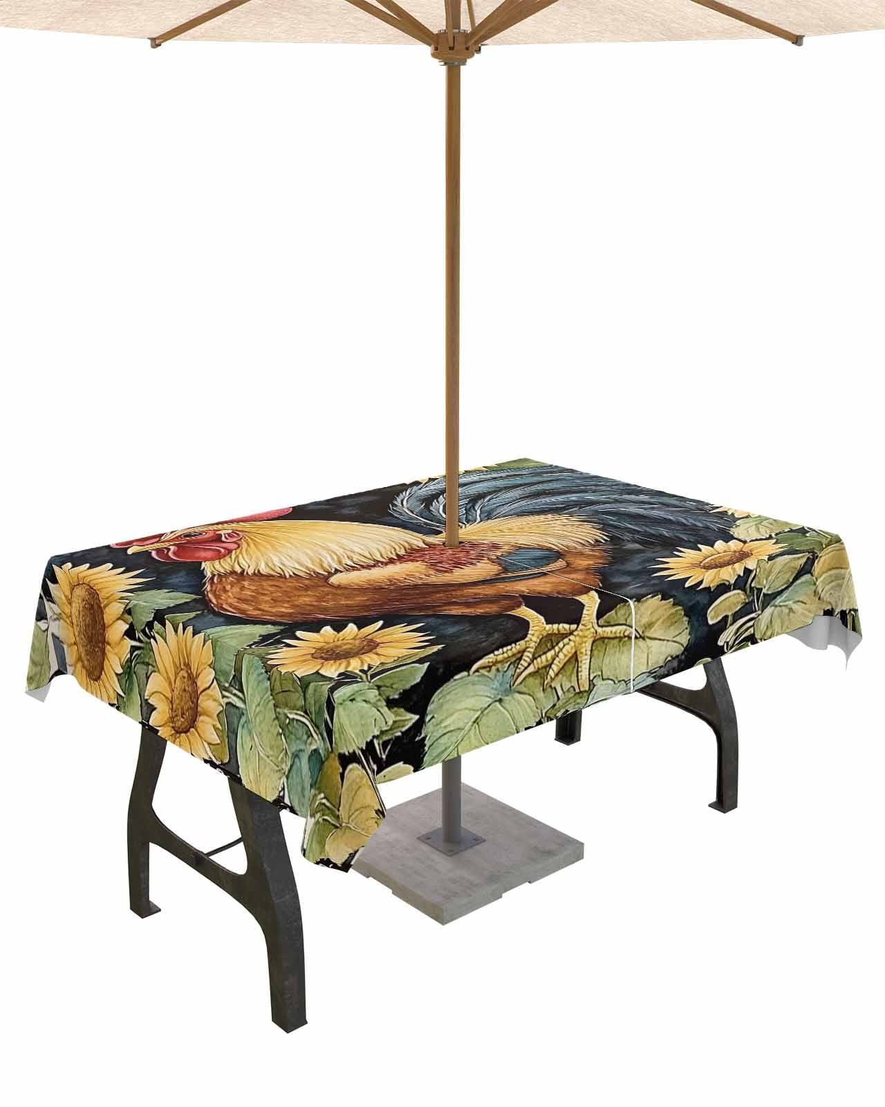 nqOlkjepod Sunflower Vintage Rooster Outdoor Tablecloth with Umbrella ...
